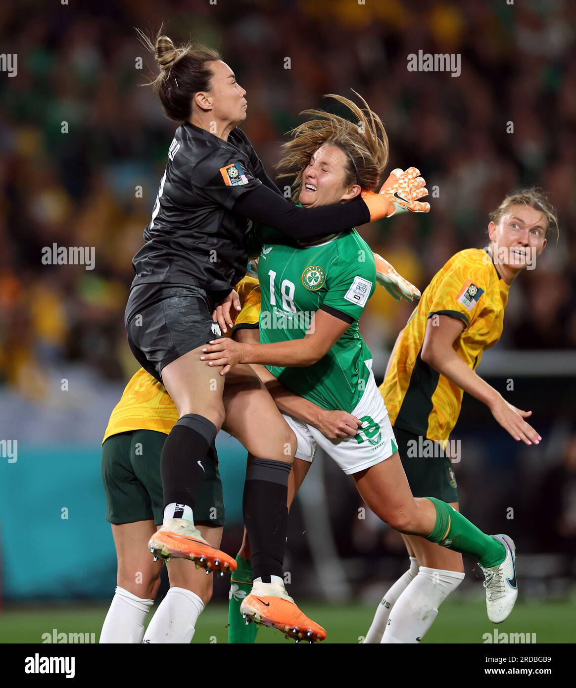 Republic of Ireland's Kyra Carusa collides with Australia goalkeeper ...
