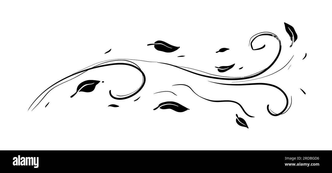 Leaf wind doodle line sketch set. Hand drawn doodle wind motion, air ...