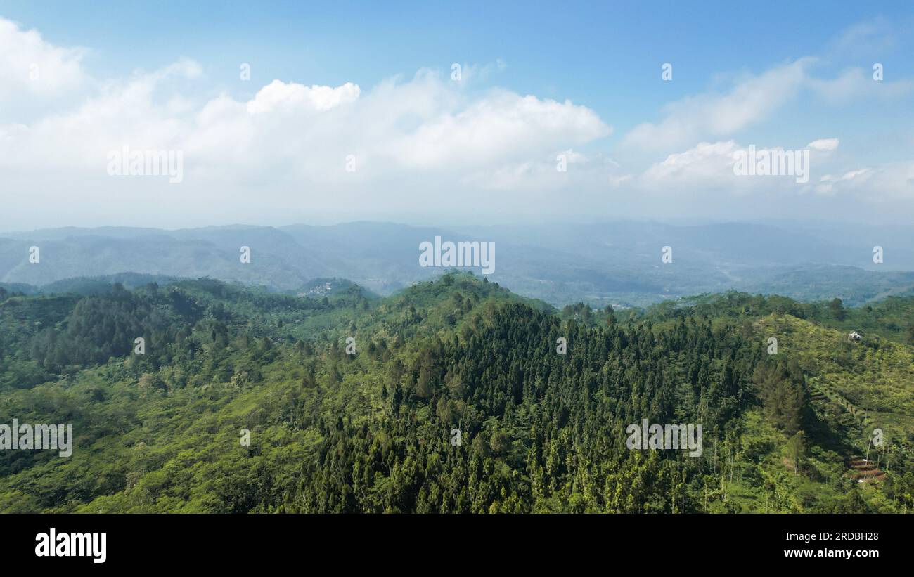 Aerial view of forested Wonosobo border line between dieng. Wonosobo ...