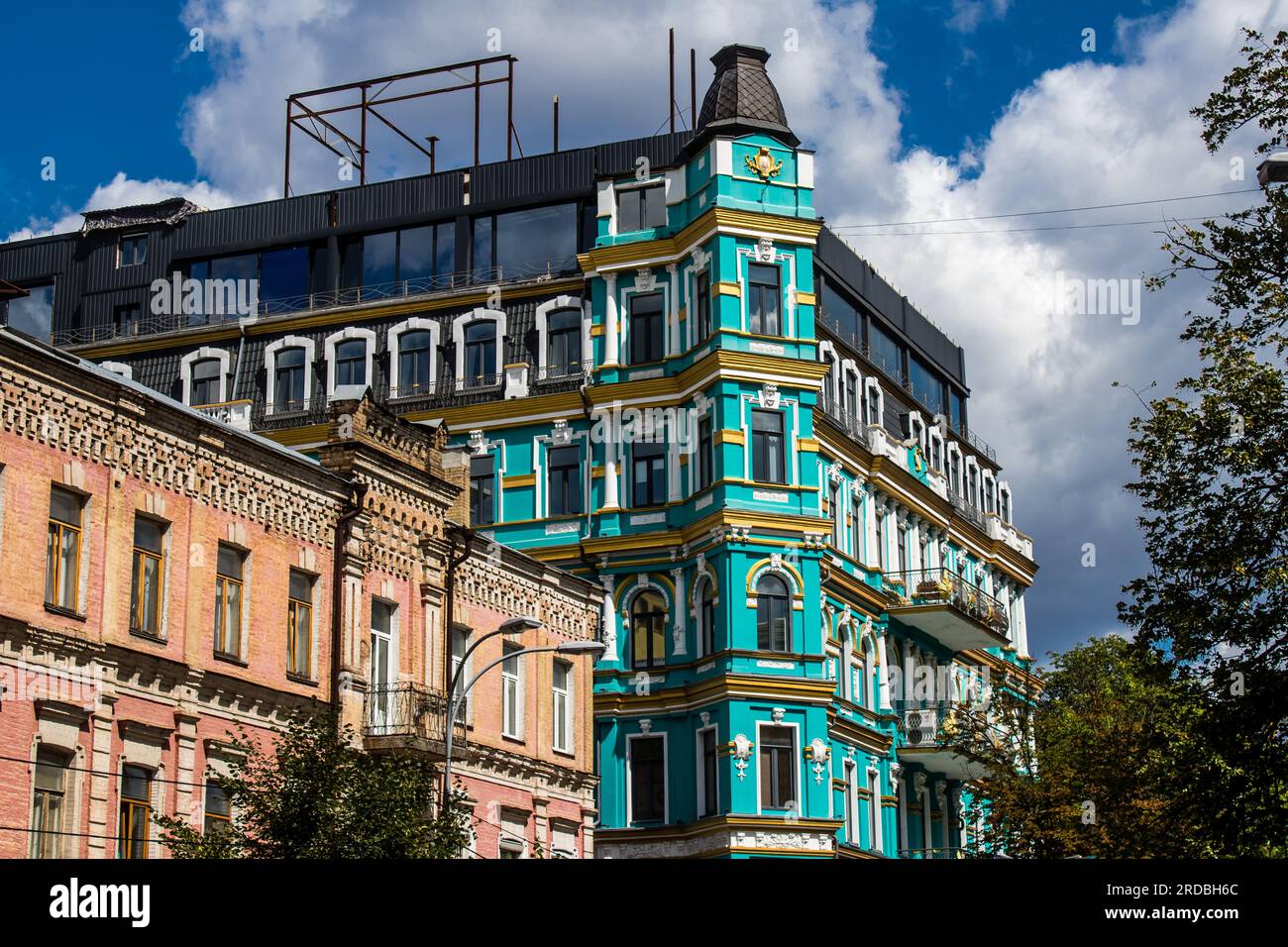 Facade of a building and architecture of the city of Kyiv, the capital ...