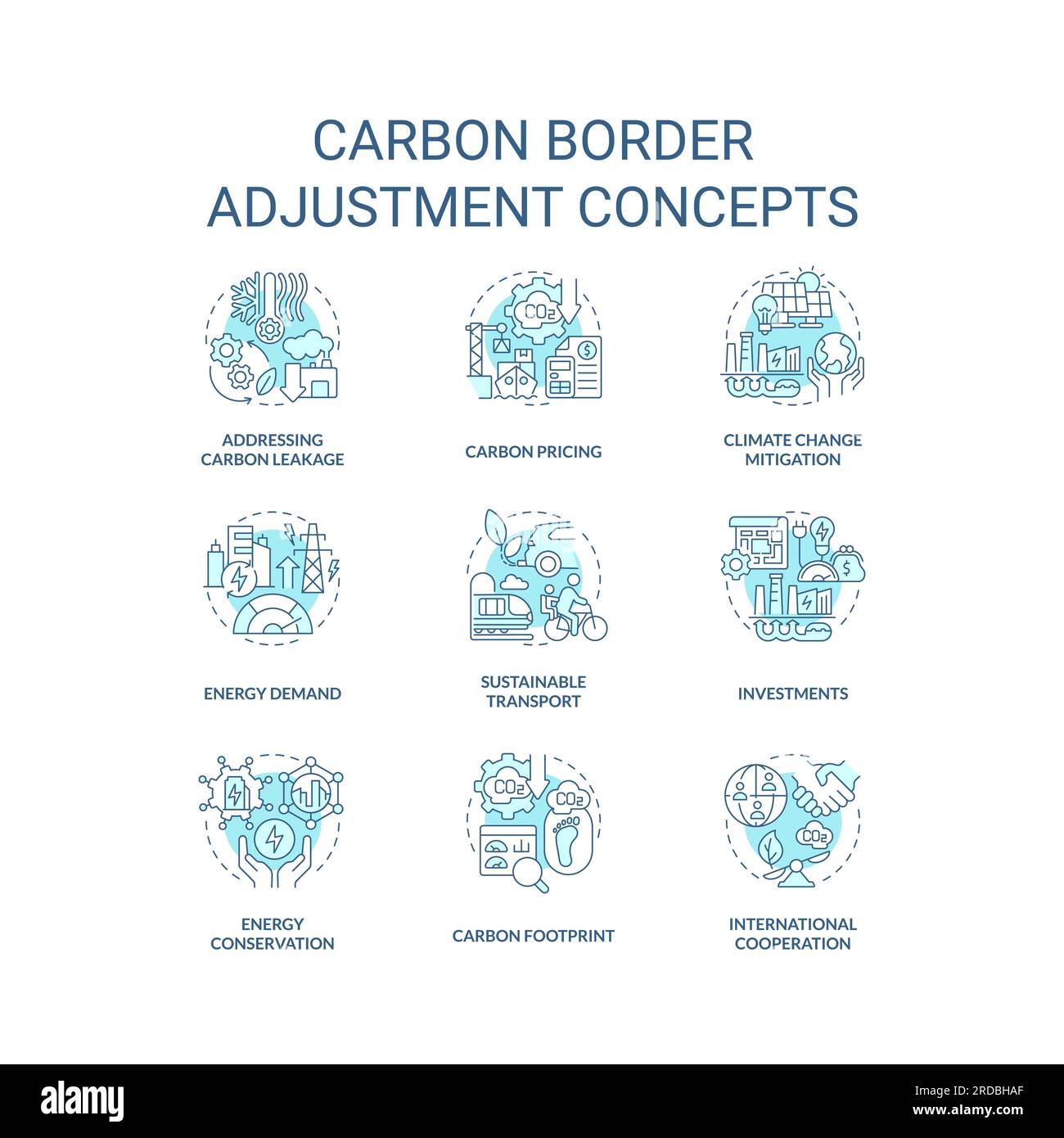 Editable blue icons for carbon border adjustment concepts Stock Vector ...
