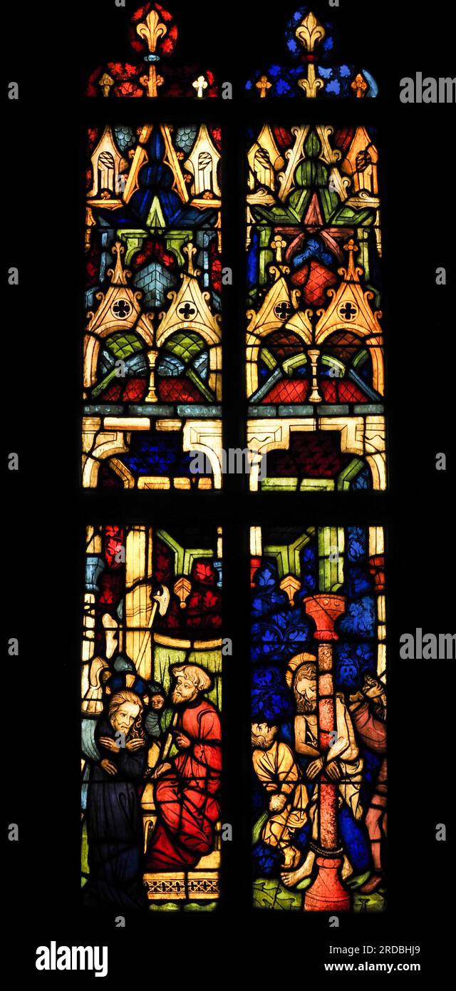 Christ before Pilate. The Flagellation Christ. Stained-glass window ...