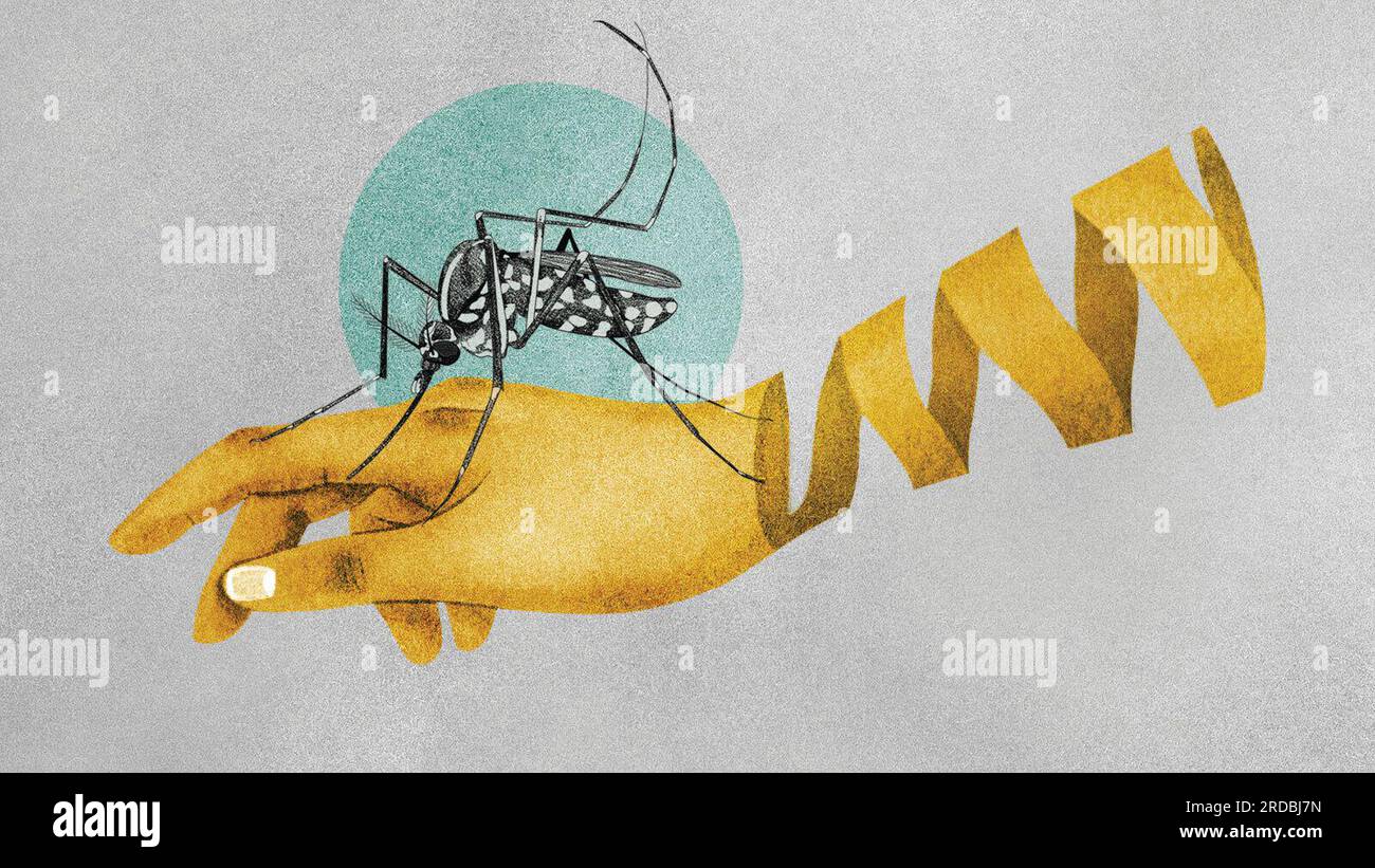 Illustration about malaria and mosquitoes transmitting the disease ...