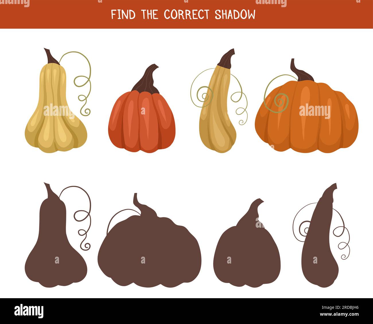 Autumn child educational fun worksheet. Find the correct shadow for ...