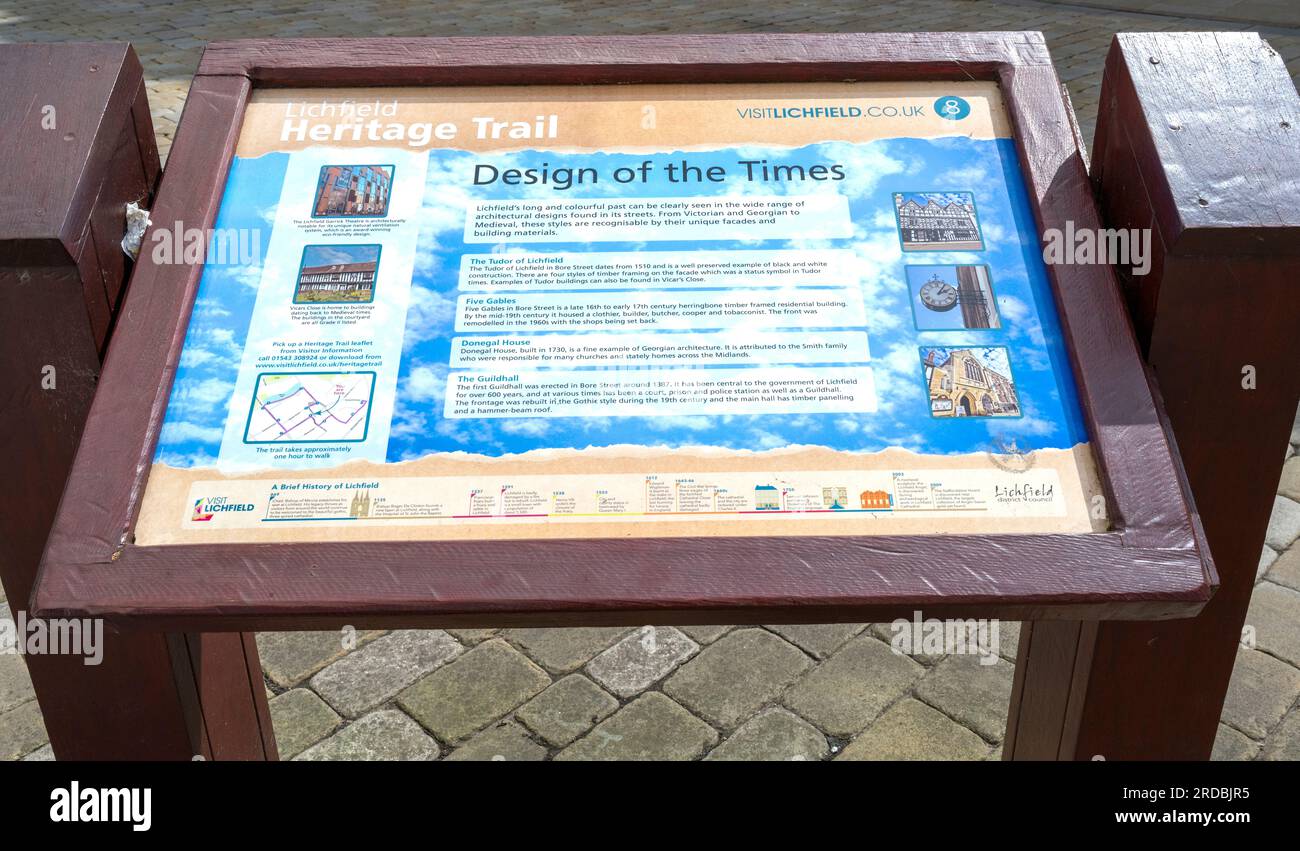 Tourist information board on the Lichfield Heritage Trail, Lichfield ...