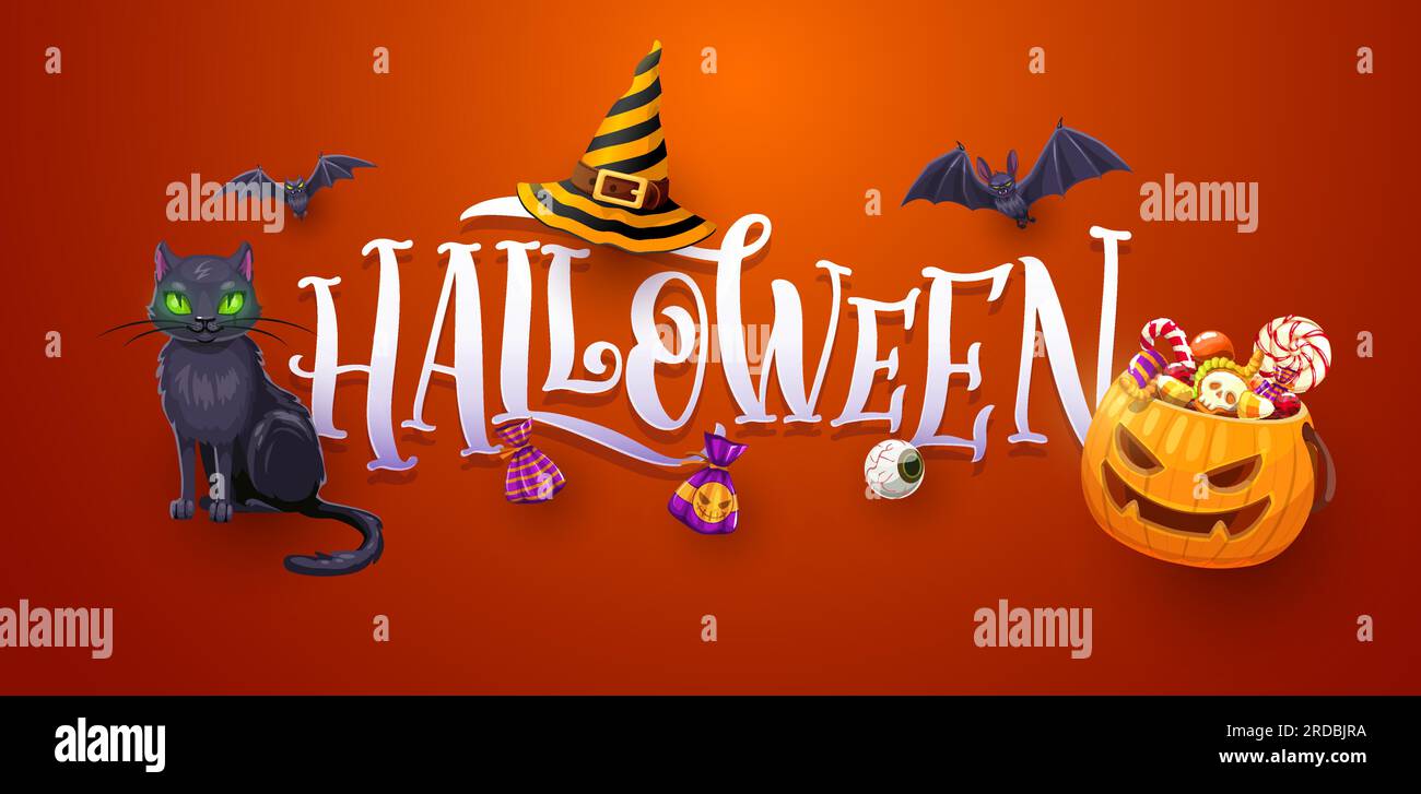 Halloween banner with vector horror holiday pumpkin basket full of ...