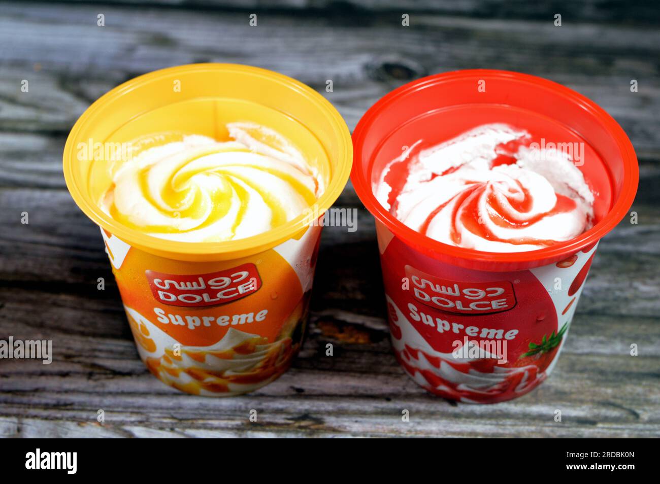 Cairo, Egypt, July 6 2023: Dolce Supreme ice cream frozen vanilla with ...