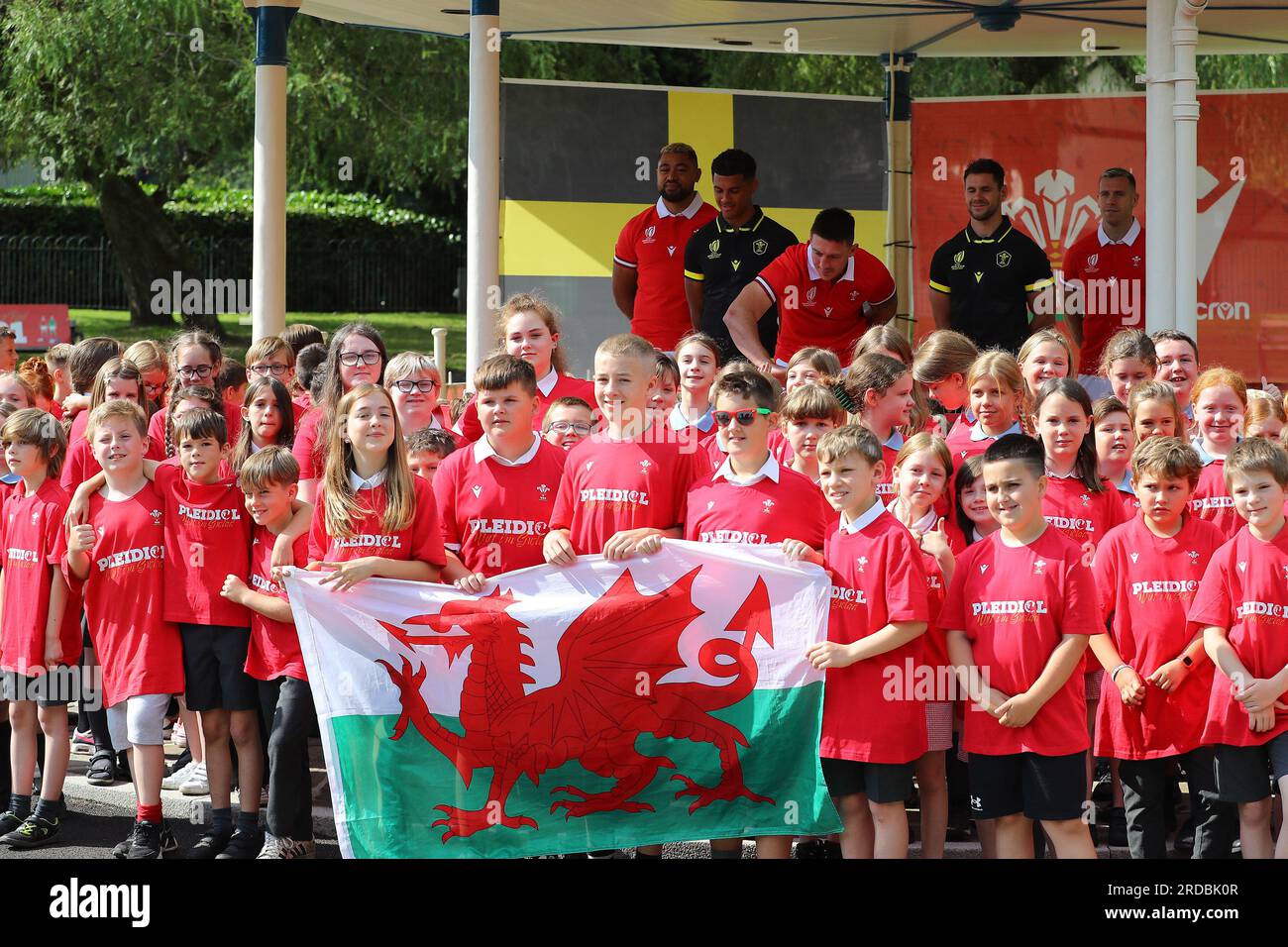 Pontypridd, UK. 20th July, 2023. Wales players in the bandstand answer ...