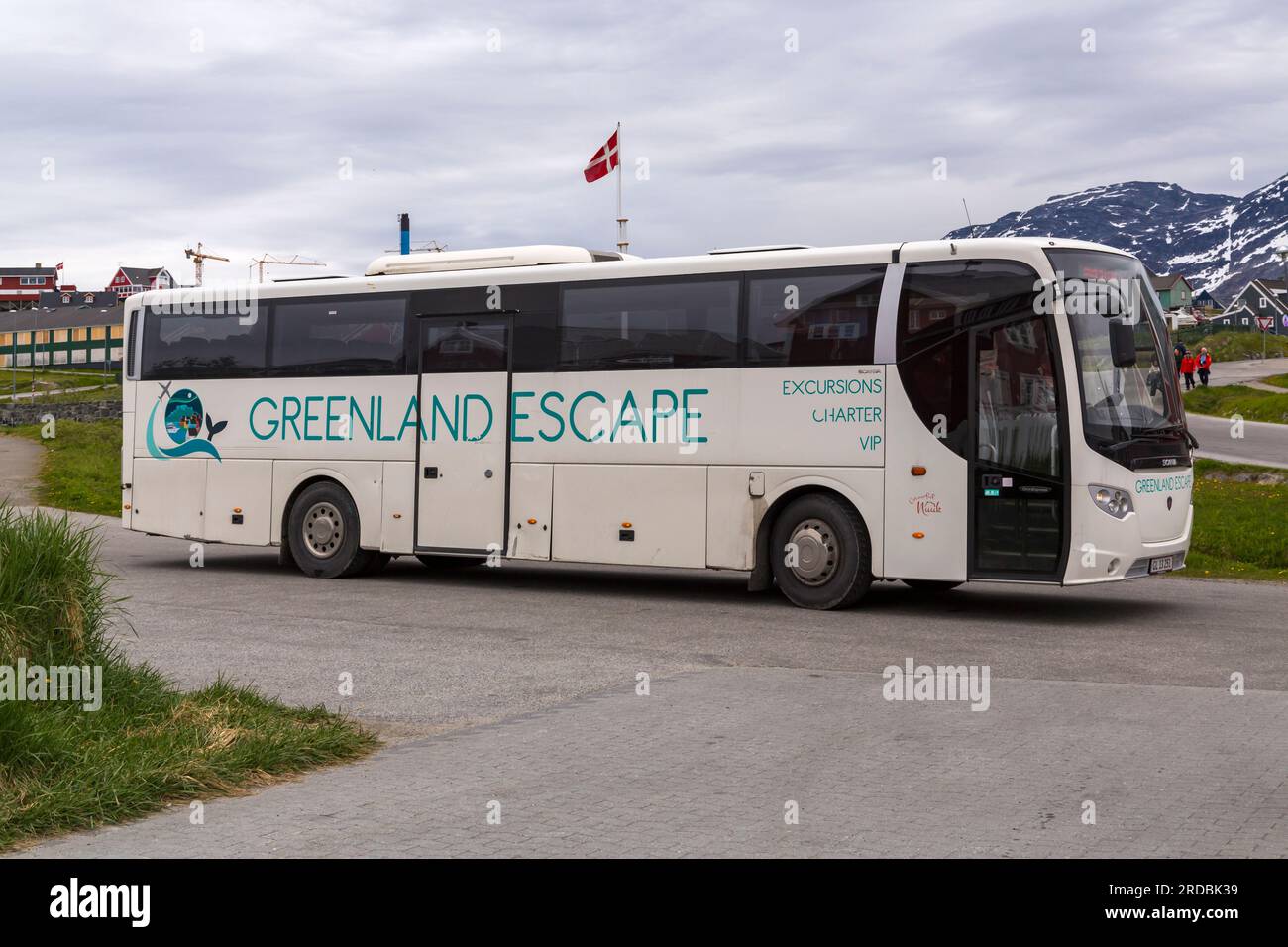 Greenland Escape cruise shuttle bus at Nuuk, Greenland in July Stock ...