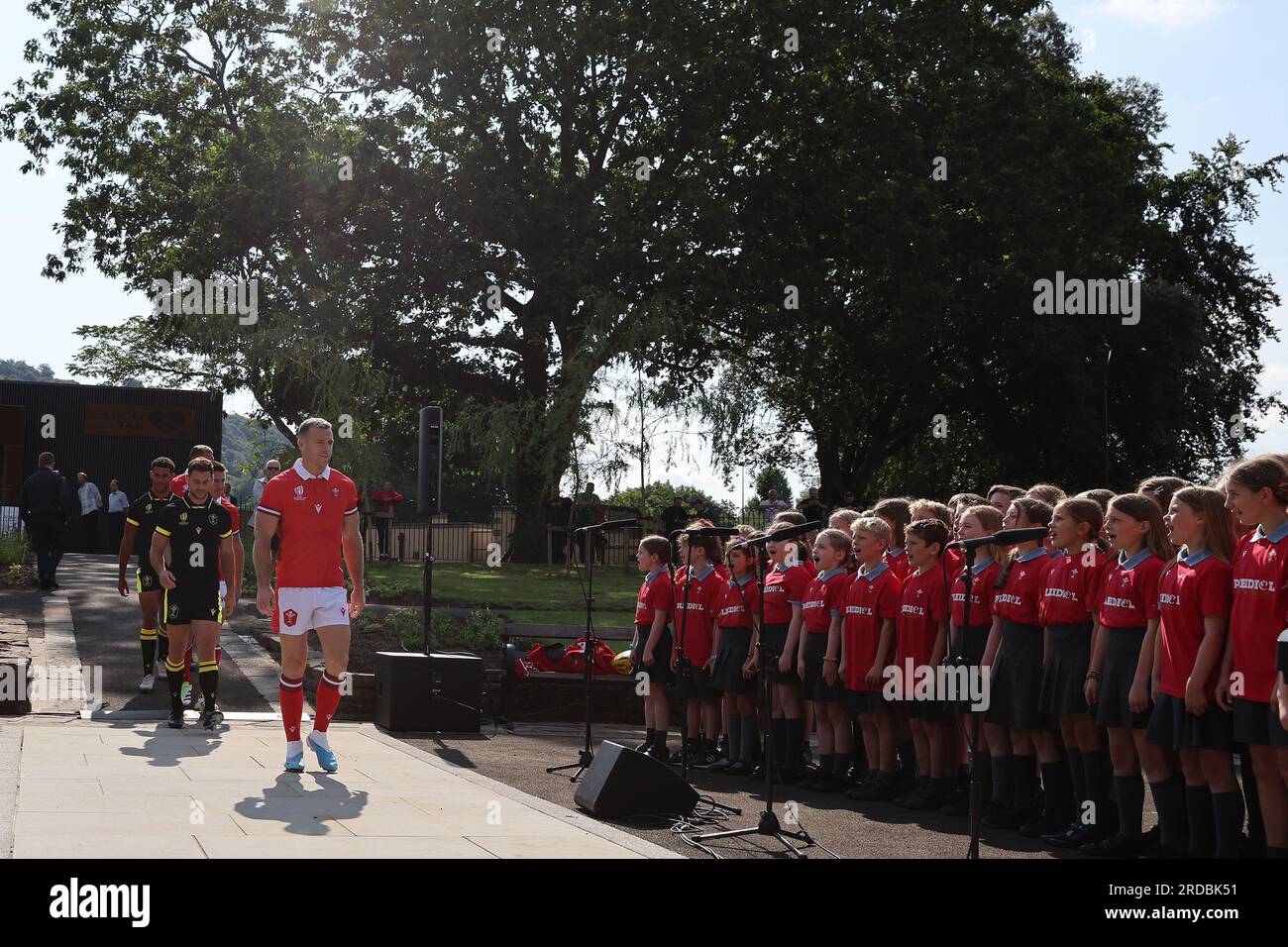Pontypridd, UK. 20th July, 2023. Wales players arrive wearing the new ...