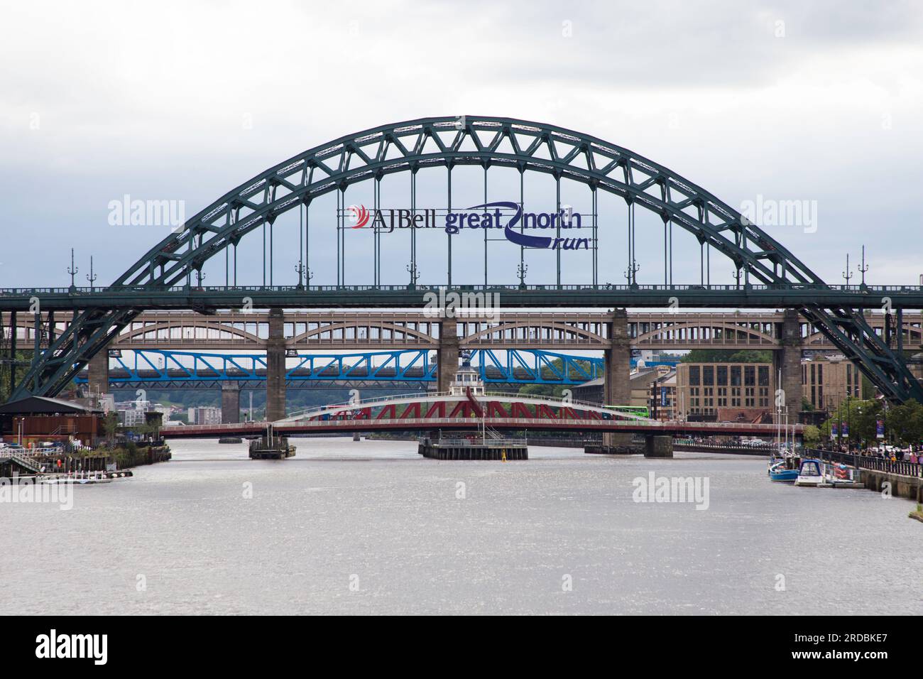Tyne Bridges with Aj Bell Logo for Great North Run Stock Photo - Alamy