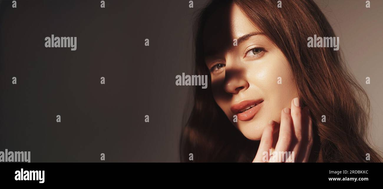 Hydrated skin glossy portrait woman radiant face Stock Photo - Alamy