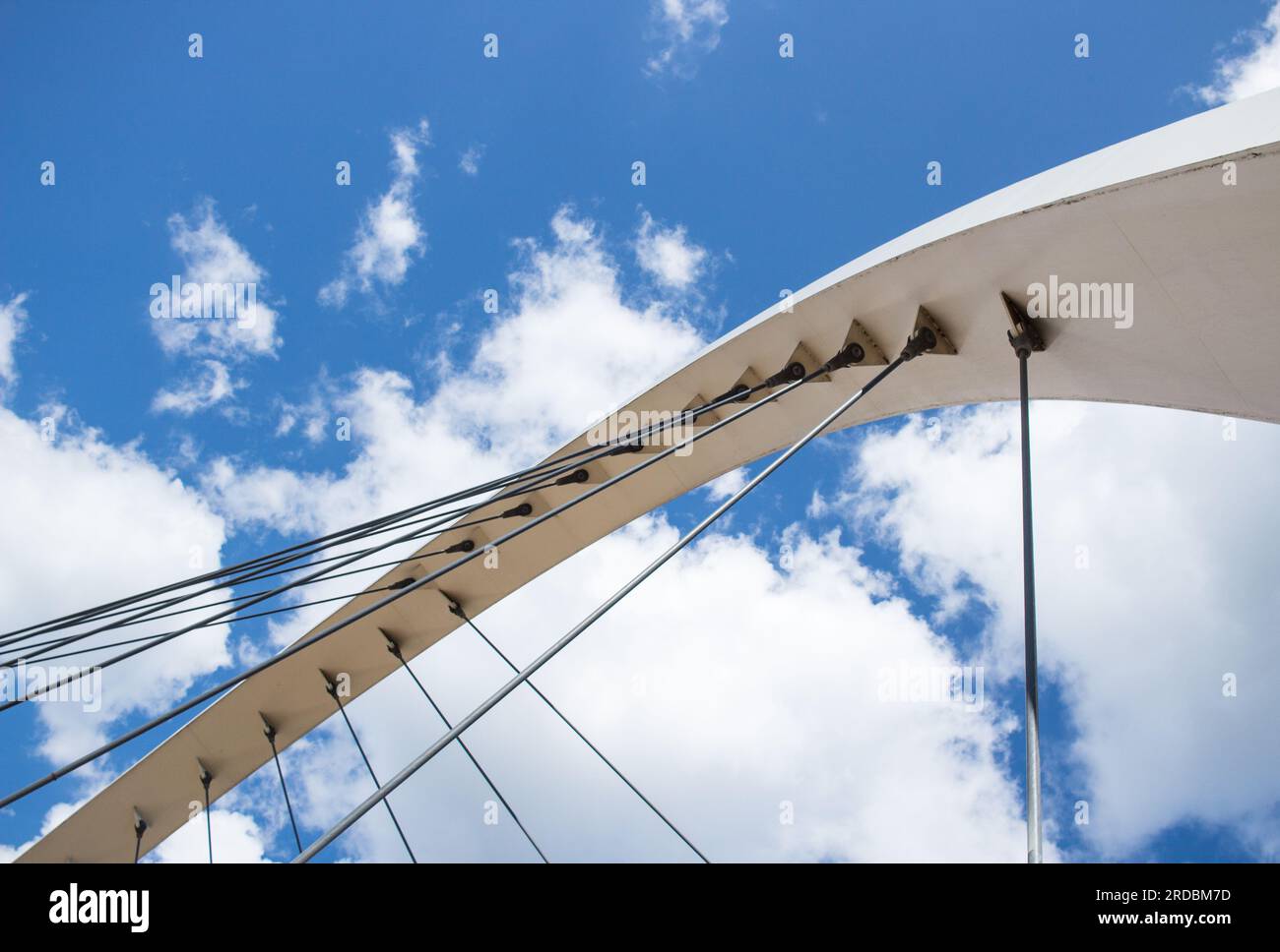 White transverse span of the bridge.30.07.2023 Bialystok Poland. View ...