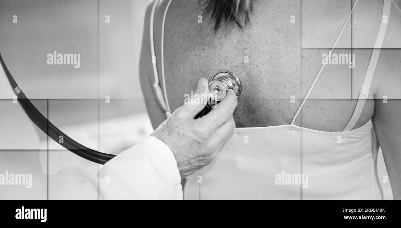 Female doctor auscultation stethoscope Black and White Stock Photos ...