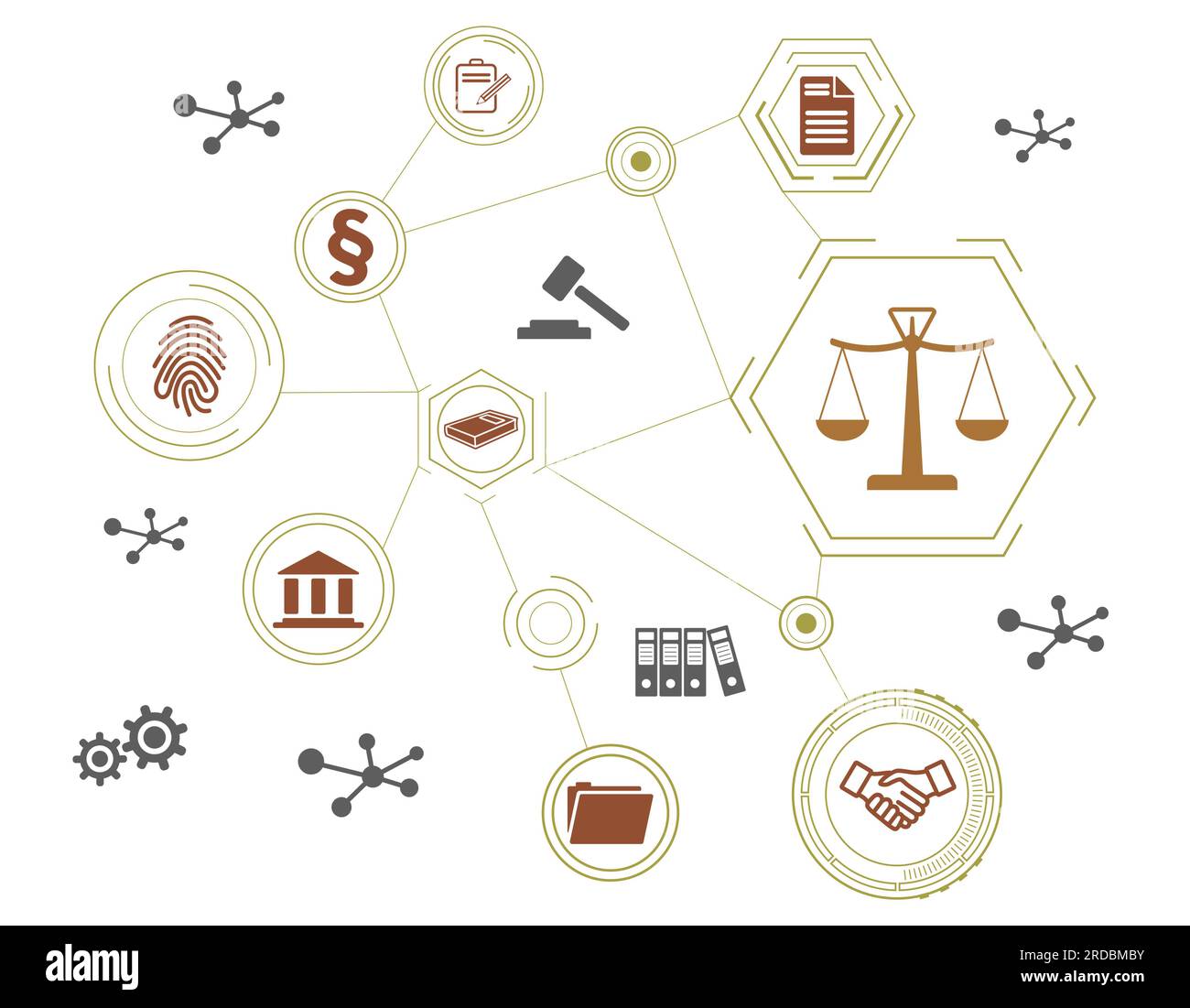 Concept of justice with connected icons Stock Photo - Alamy