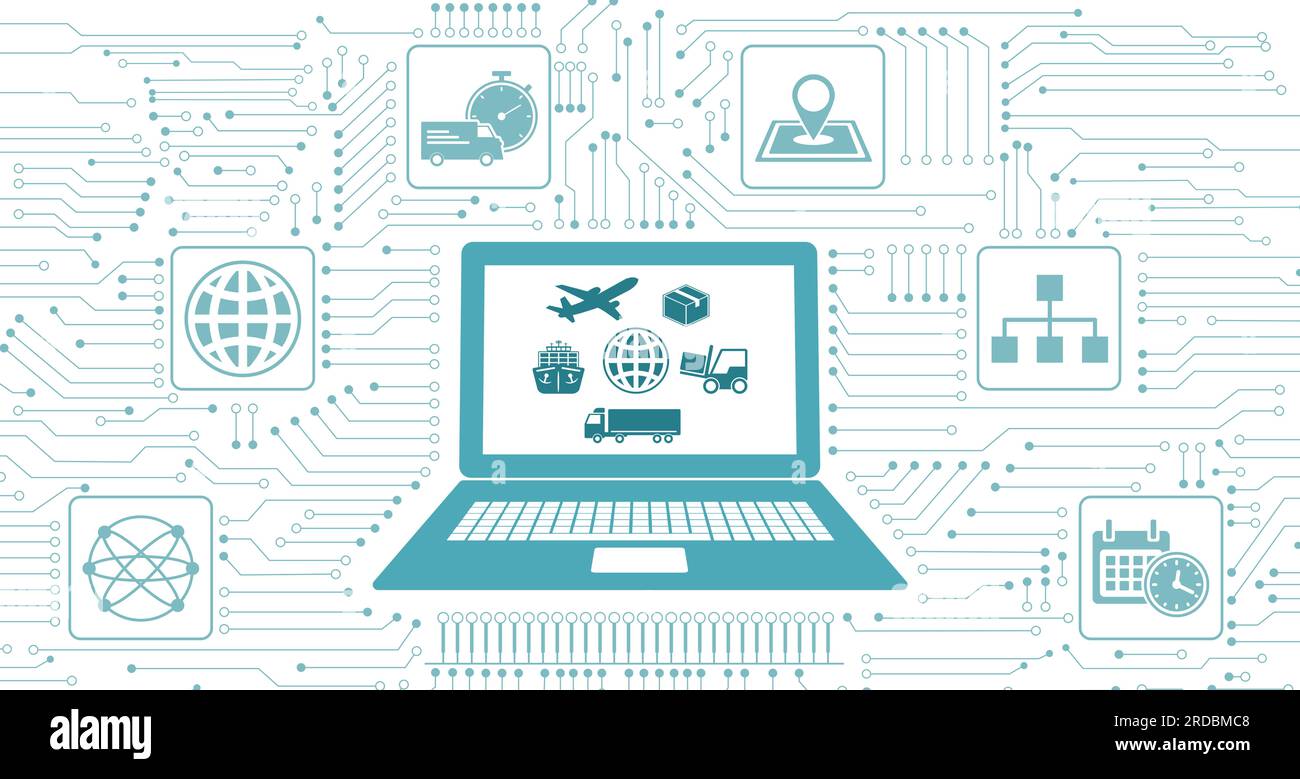 Concept of transportation with icons integrated in circuit Stock Photo ...