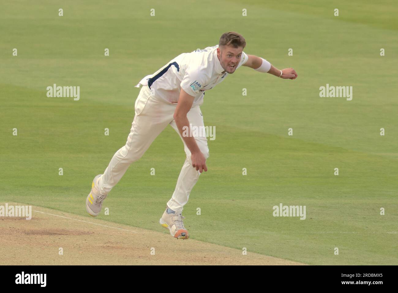 London, UK. 20th July, 2023. Middlesex's Tom Helm bowling as Middlesex ...