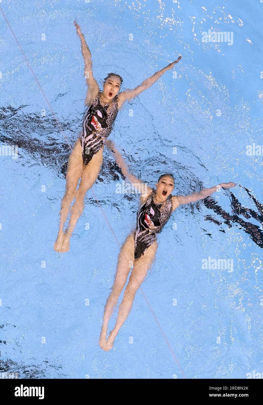 Fukuoka, Japan, July 20, 2023. Japanese artistic swimmers Mashiro ...