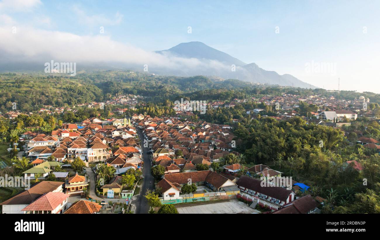 Aerial view of Enjoy the morning with the expanse of rice fields and ...