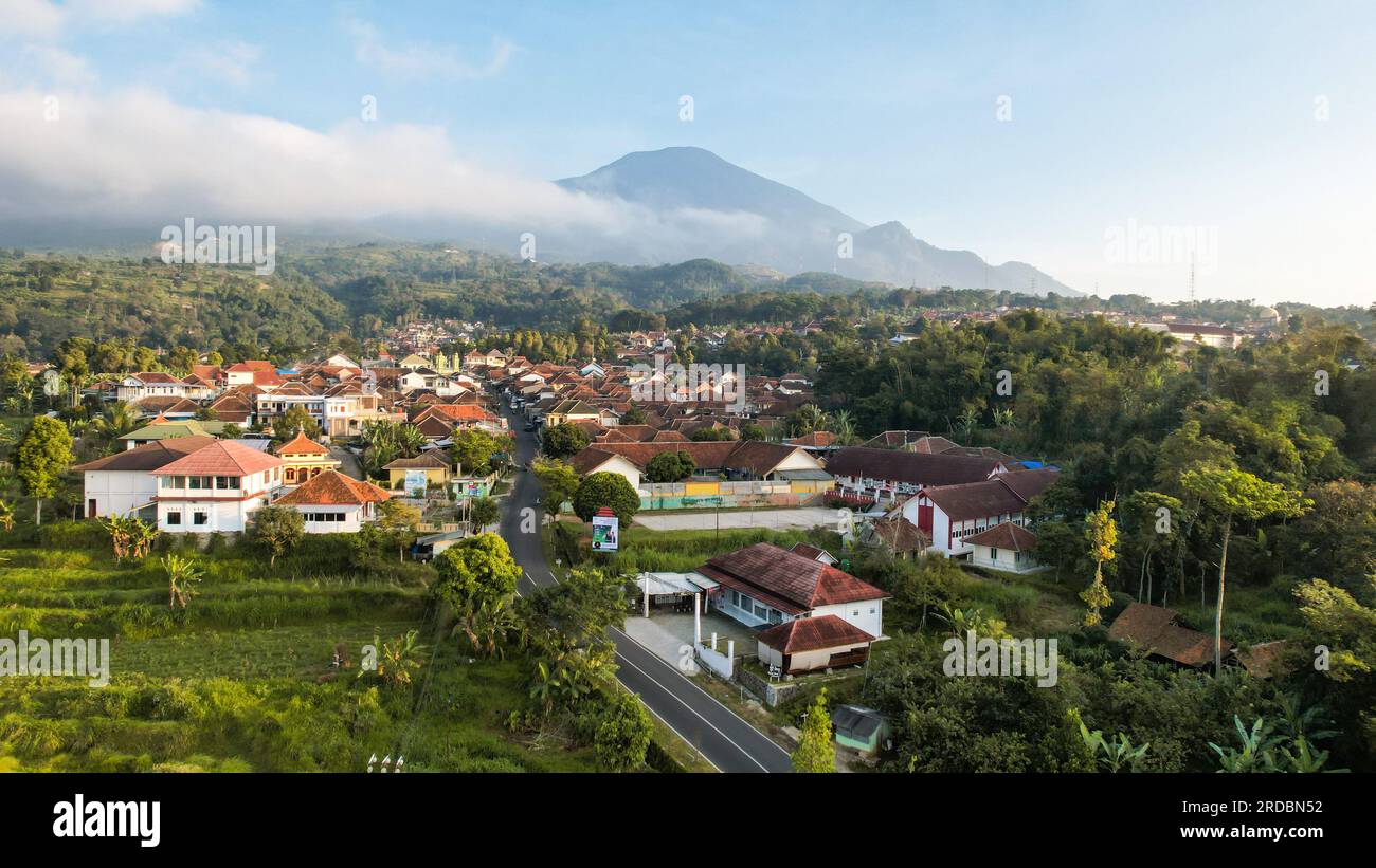 Aerial view of Enjoy the morning with the expanse of rice fields and ...
