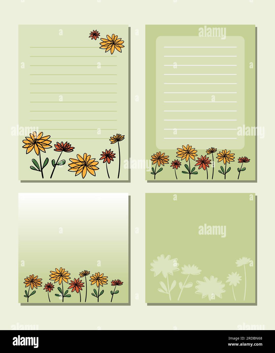 Notebook pages and letter paper set with floral theme Stock Vector ...