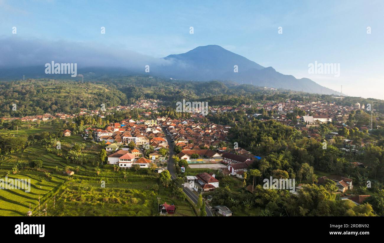 Aerial view of Enjoy the morning with the expanse of rice fields and ...