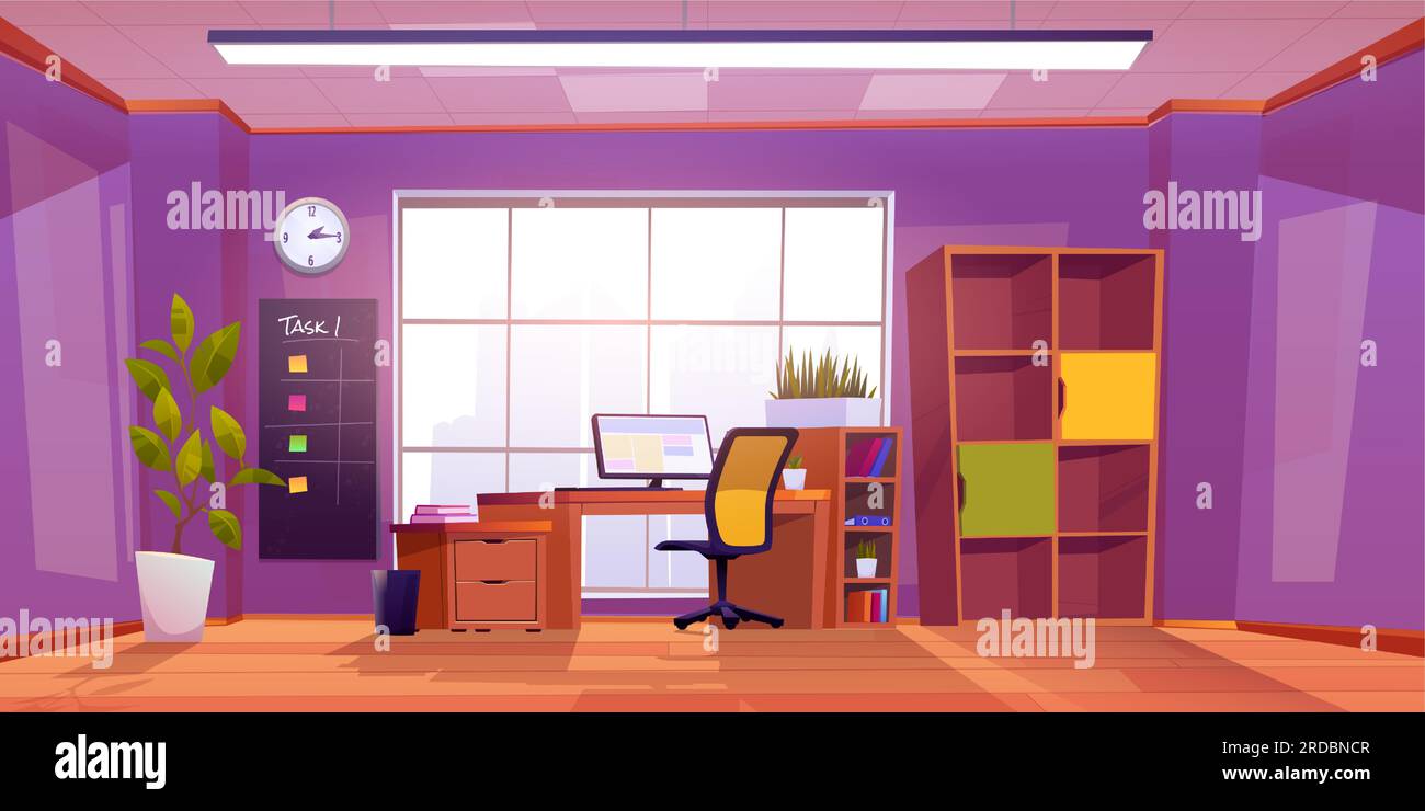 Cabinet room interior with window at home vector background. Modern ...