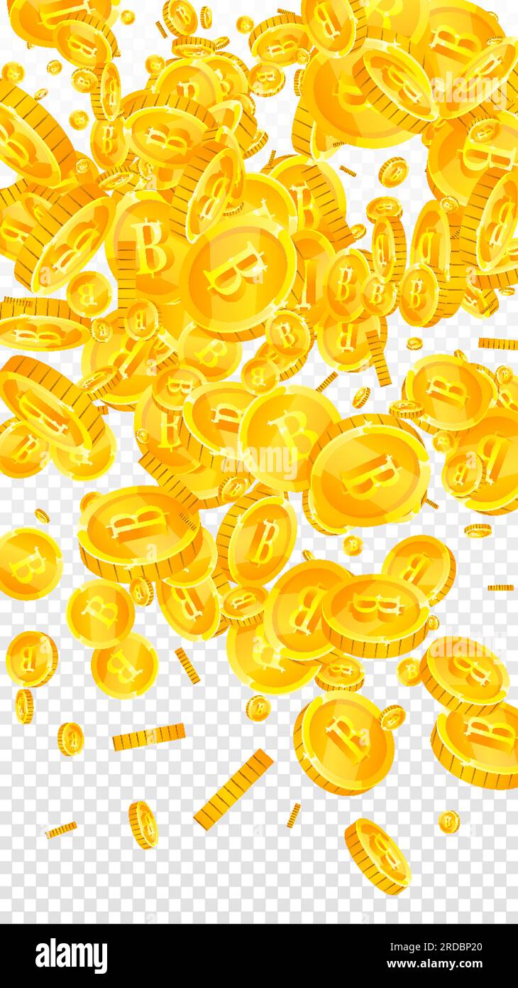 Thai baht coins falling. Gold scattered THB coins. Thailand money ...