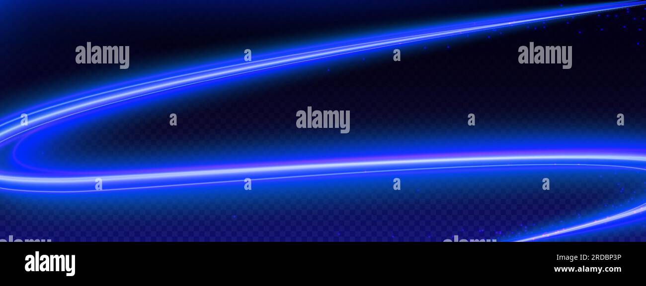 Speed swirl line with neon light effect vector background. Blue ...