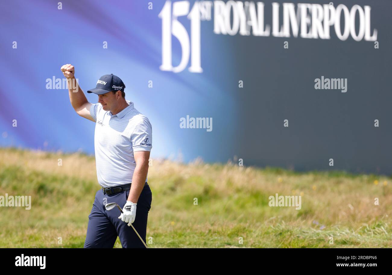 Austria's Sepp Straka celebrates after chipping in on the 18th for a ...