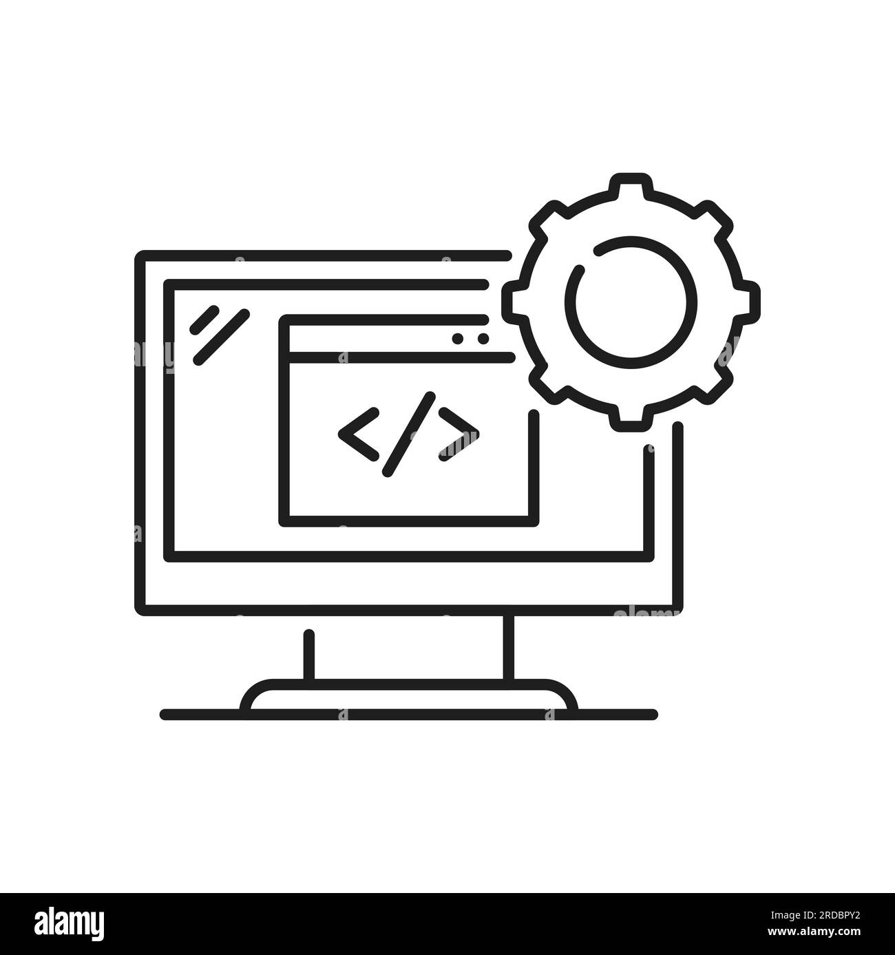 Rpa Icon Robotic Process Automation With Computer Screen Monitor Settings Outline Icon Vector