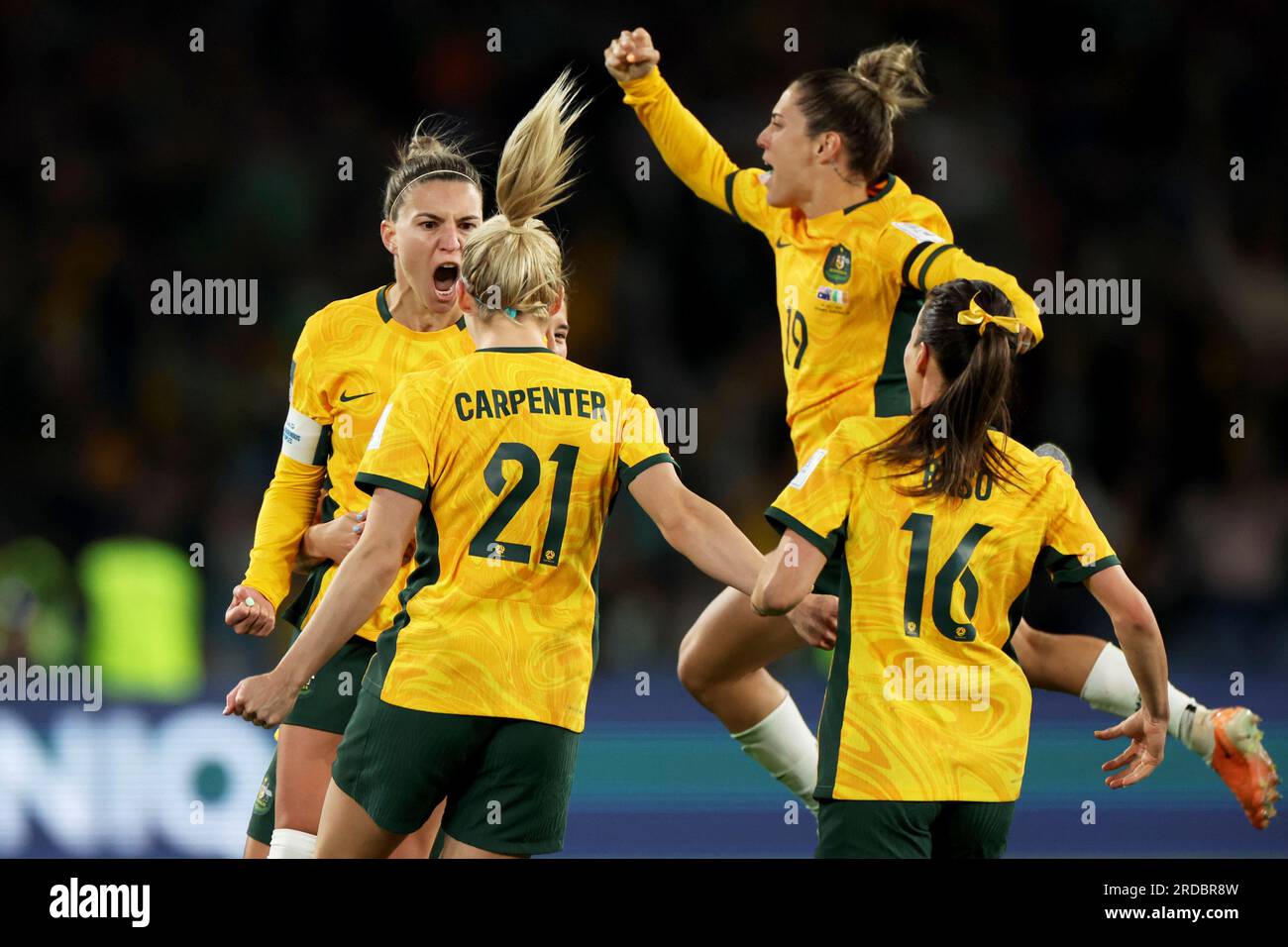 Australia's Steph Catley (left), celebrates with teammates Ellie ...