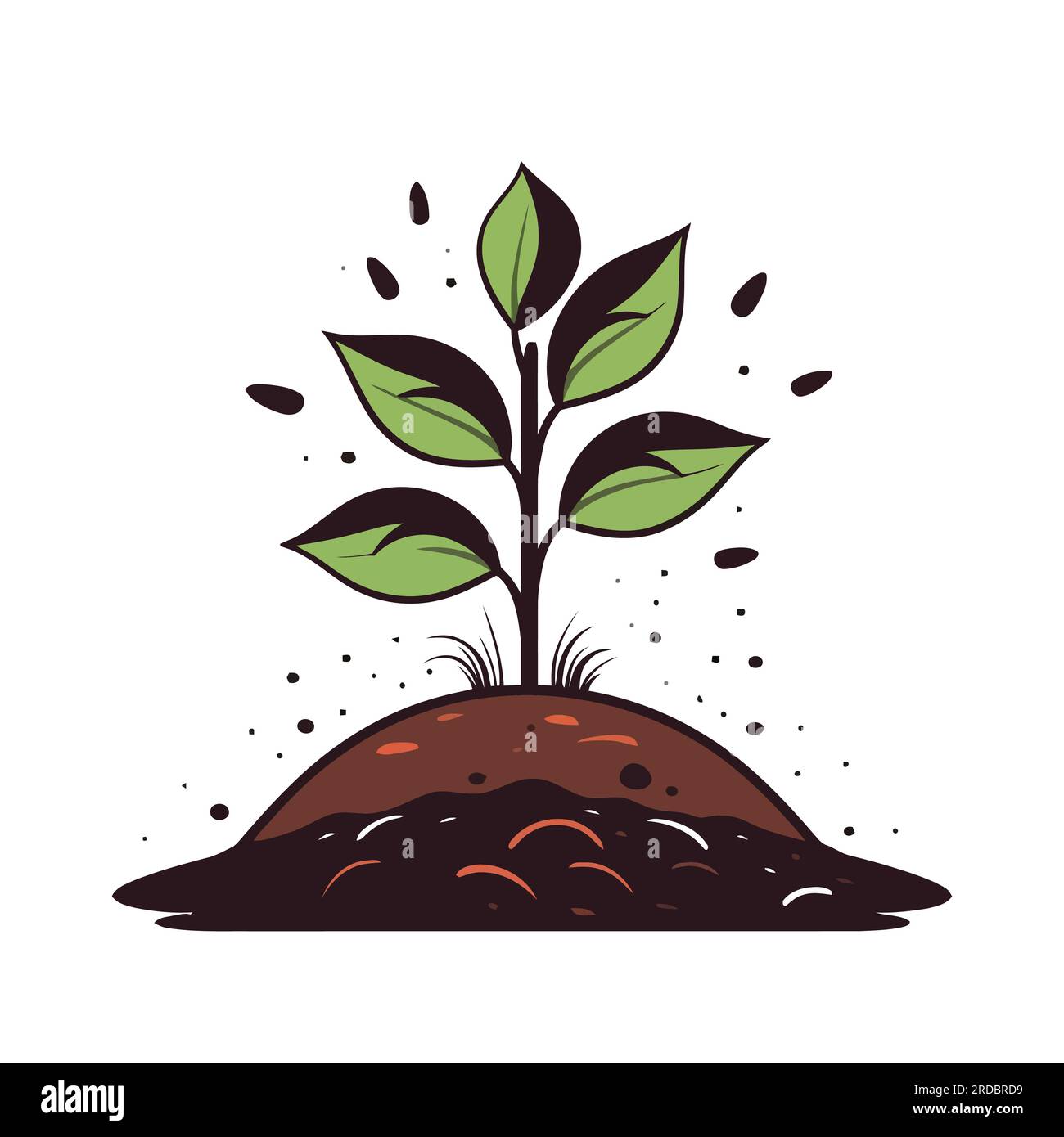 Young plant growing out of the ground. Plant growing from soil. Vector ...