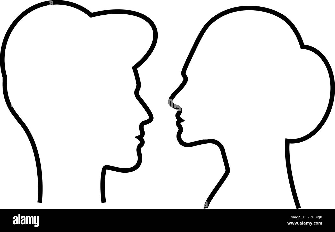 Male and female outline face profile silhouette vector icon in a glyph ...