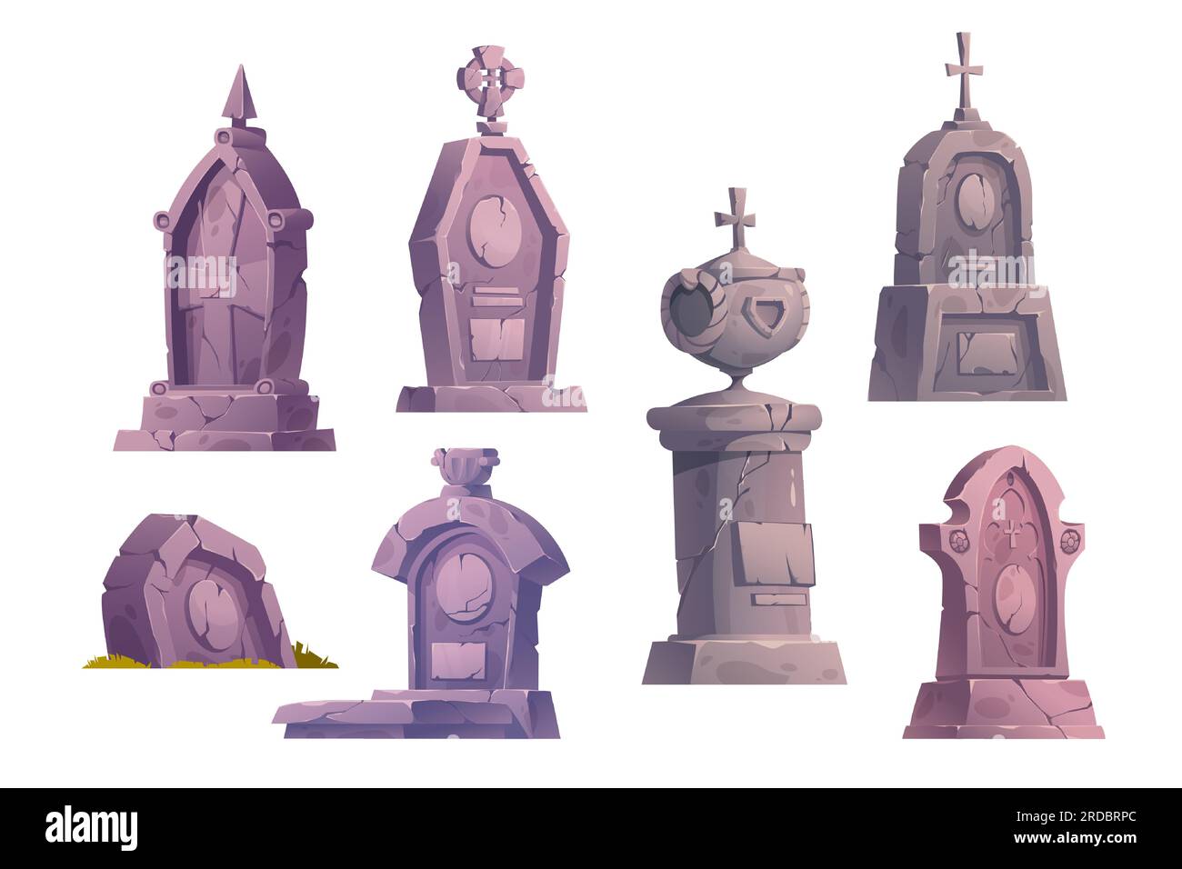 Halloween grave headstone cartoon illustration. Vector old tombstone with christianity cross and ...