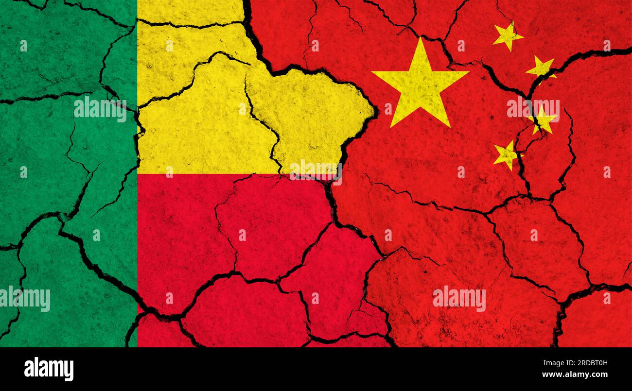 Flags of Benin and China on cracked surface - politics, relationship ...