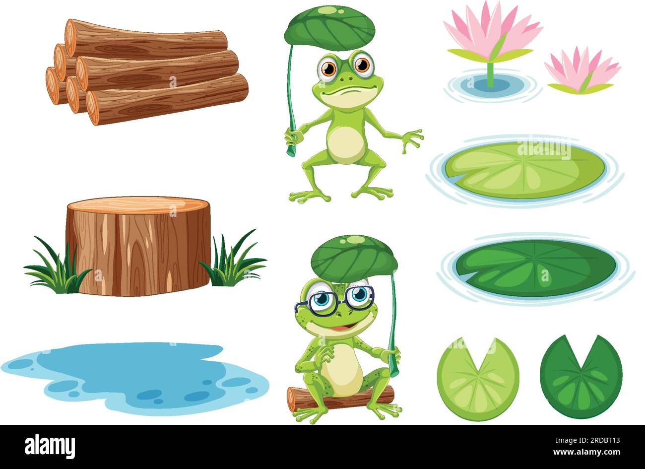 Green Frog Cartoon Characters Collection illustration Stock Vector ...