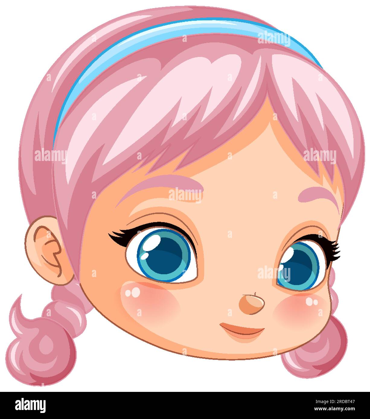 Cute girl head with pink hair colour illustration Stock Vector Image ...