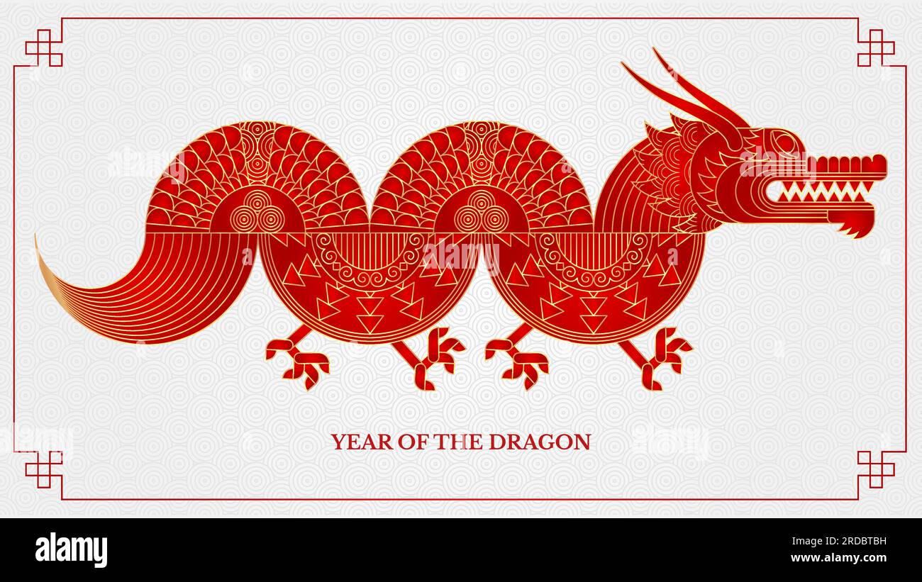 Geometric chinese dragon. Luxury red gold abstract zodiac animal Stock ...