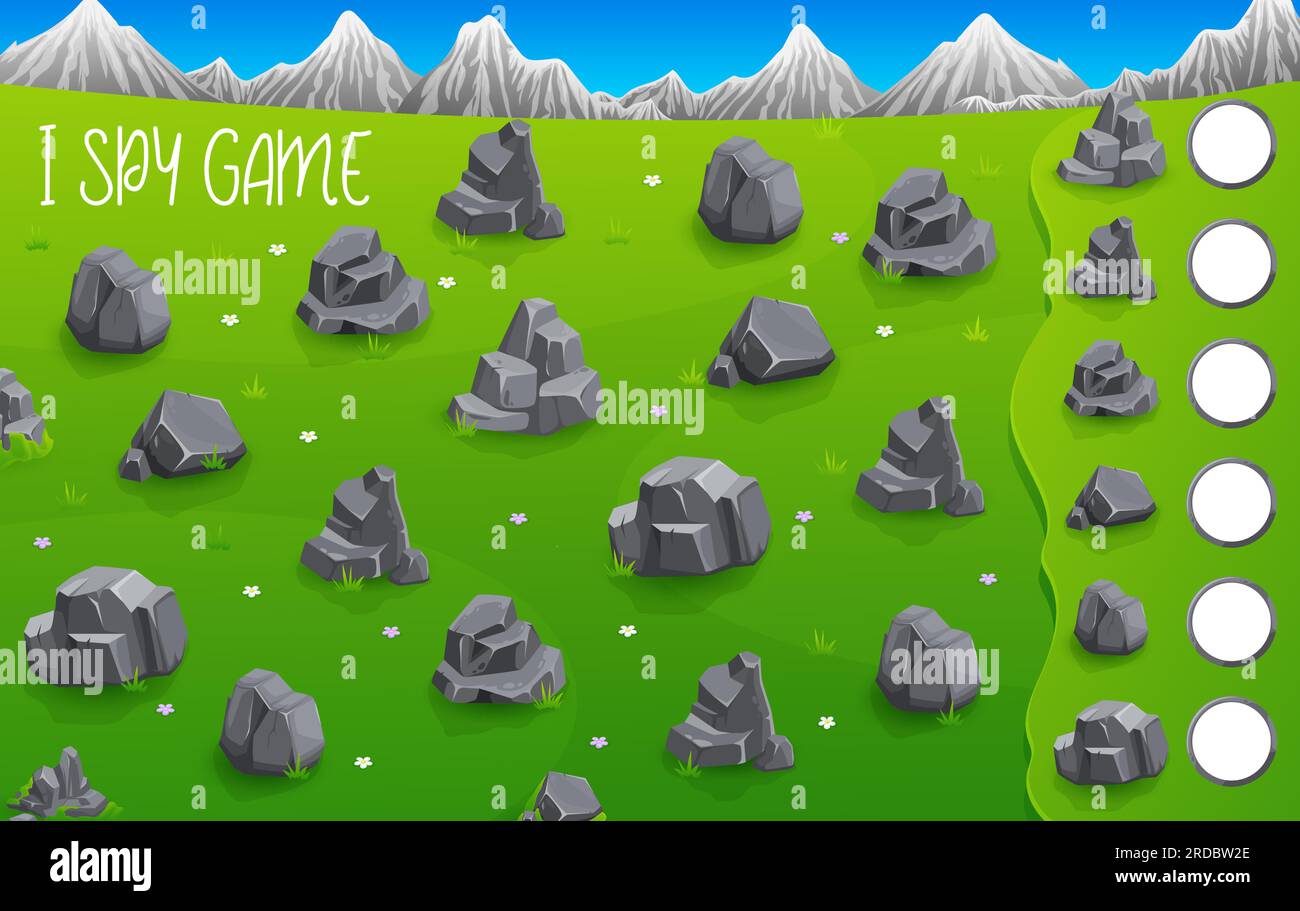 I spy game grey rock stones on mountains landscape. Kids vector ...