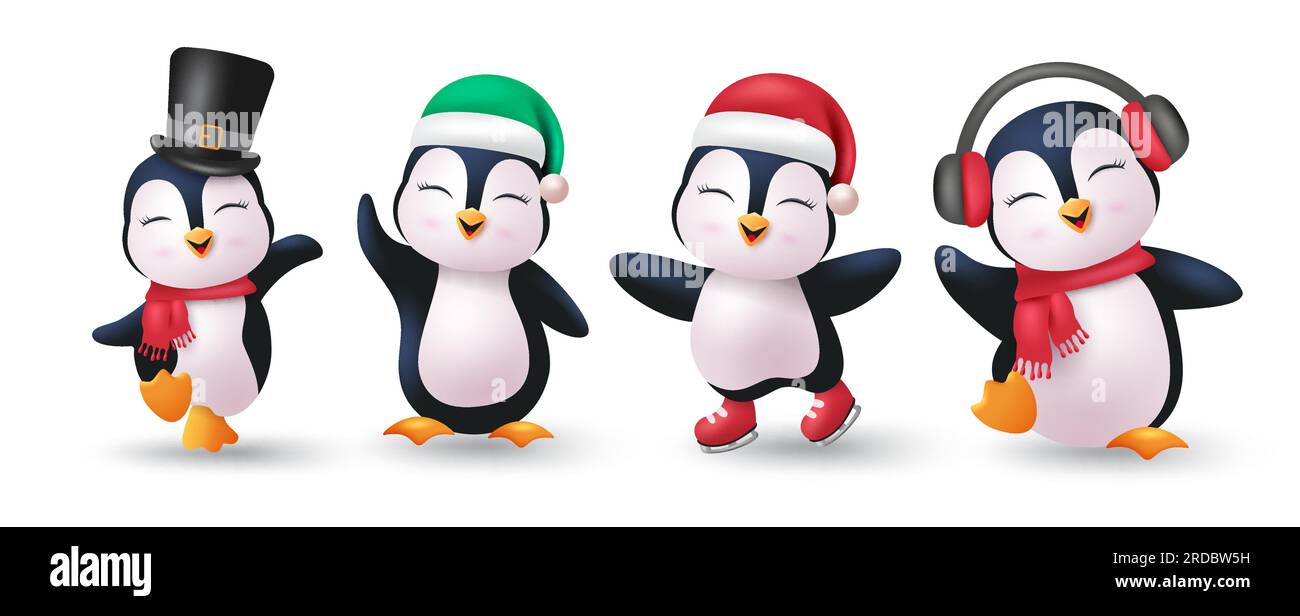 Penguin characters vector set design. Christmas penguins happy smiling ...