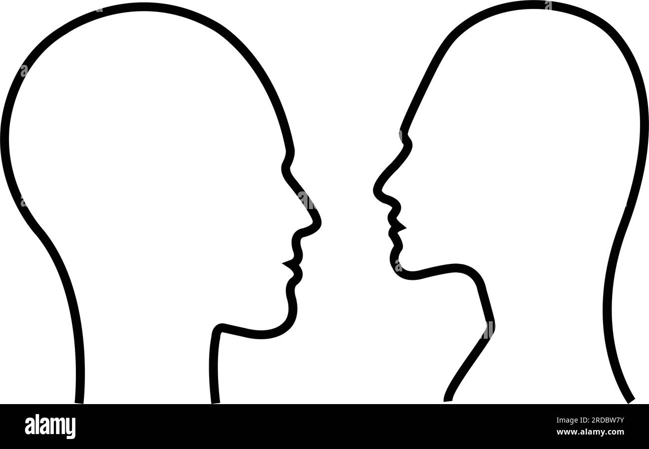 Male and female outline face profile silhouette vector icon in a glyph ...