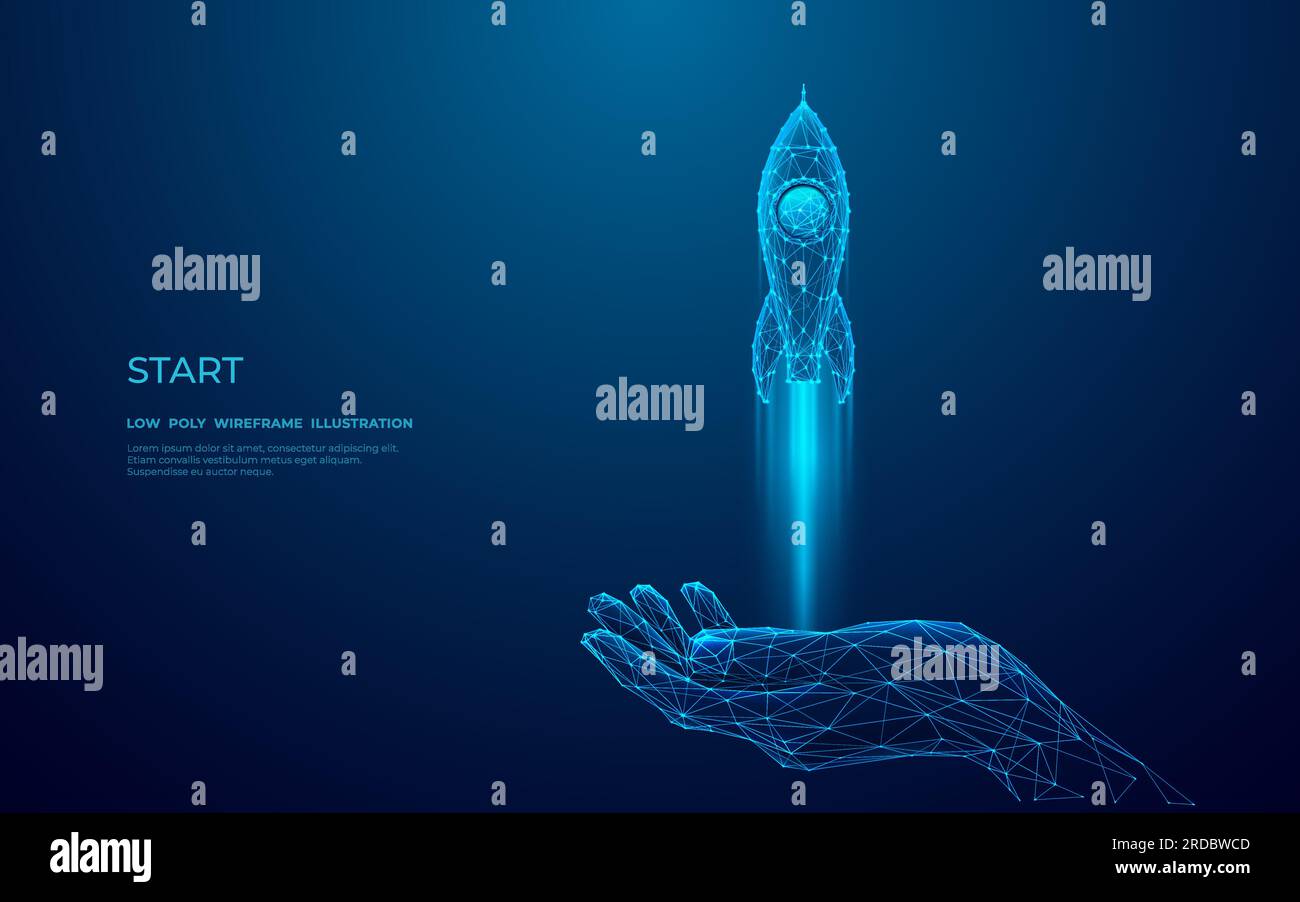 Digital rocket launch from the human abstract palm in outer space Stock ...