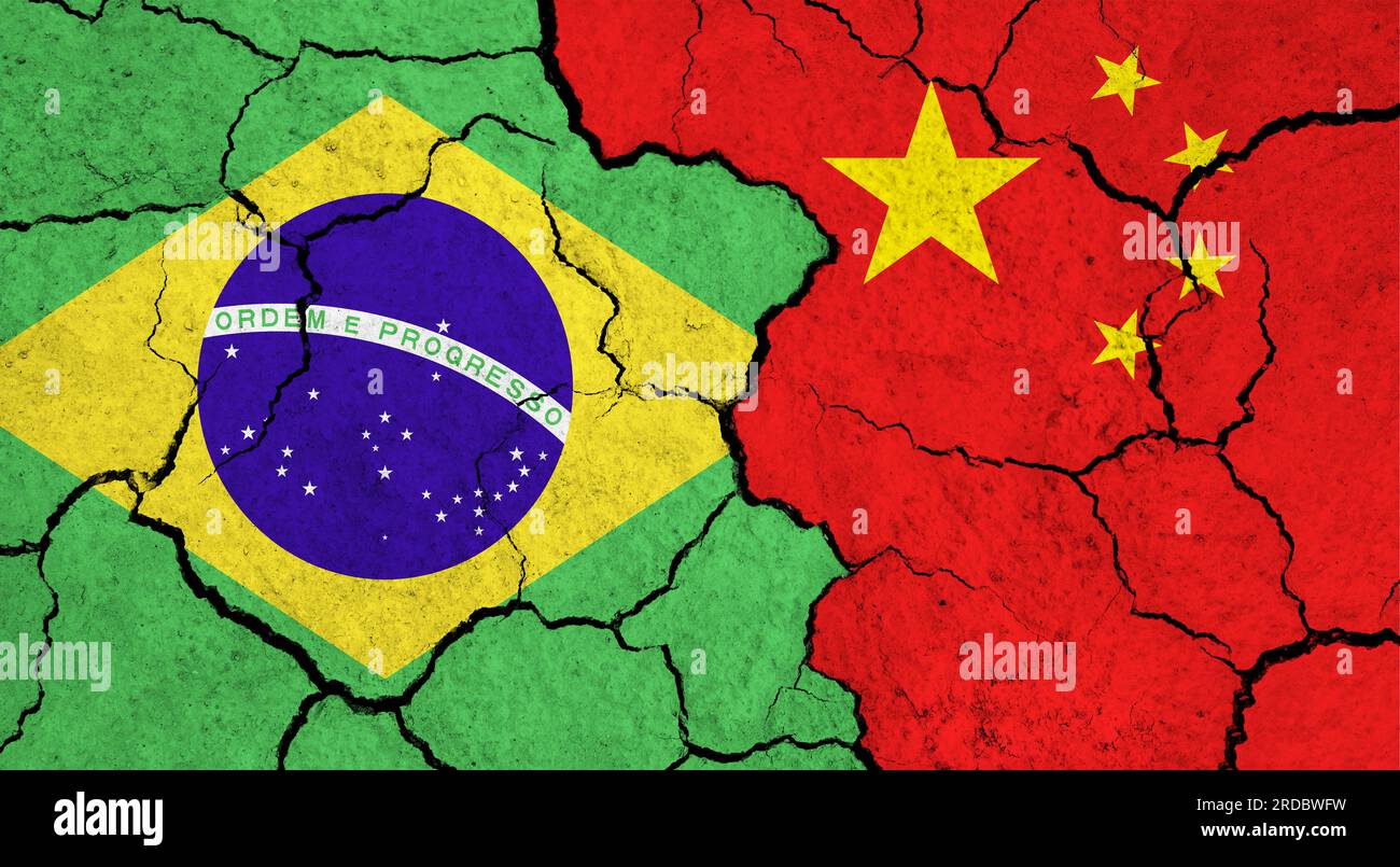 Flags of Brazil and China on cracked surface - politics, relationship ...