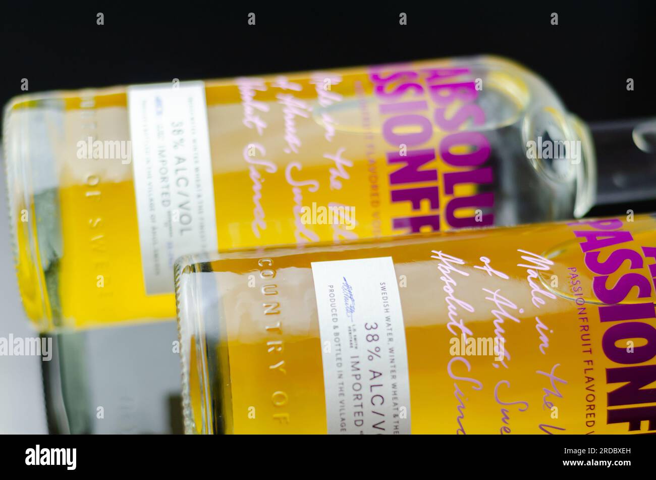 LONDON, UK - 11 JULY 2023 Absolut Passionfruit, the bottle design is ...