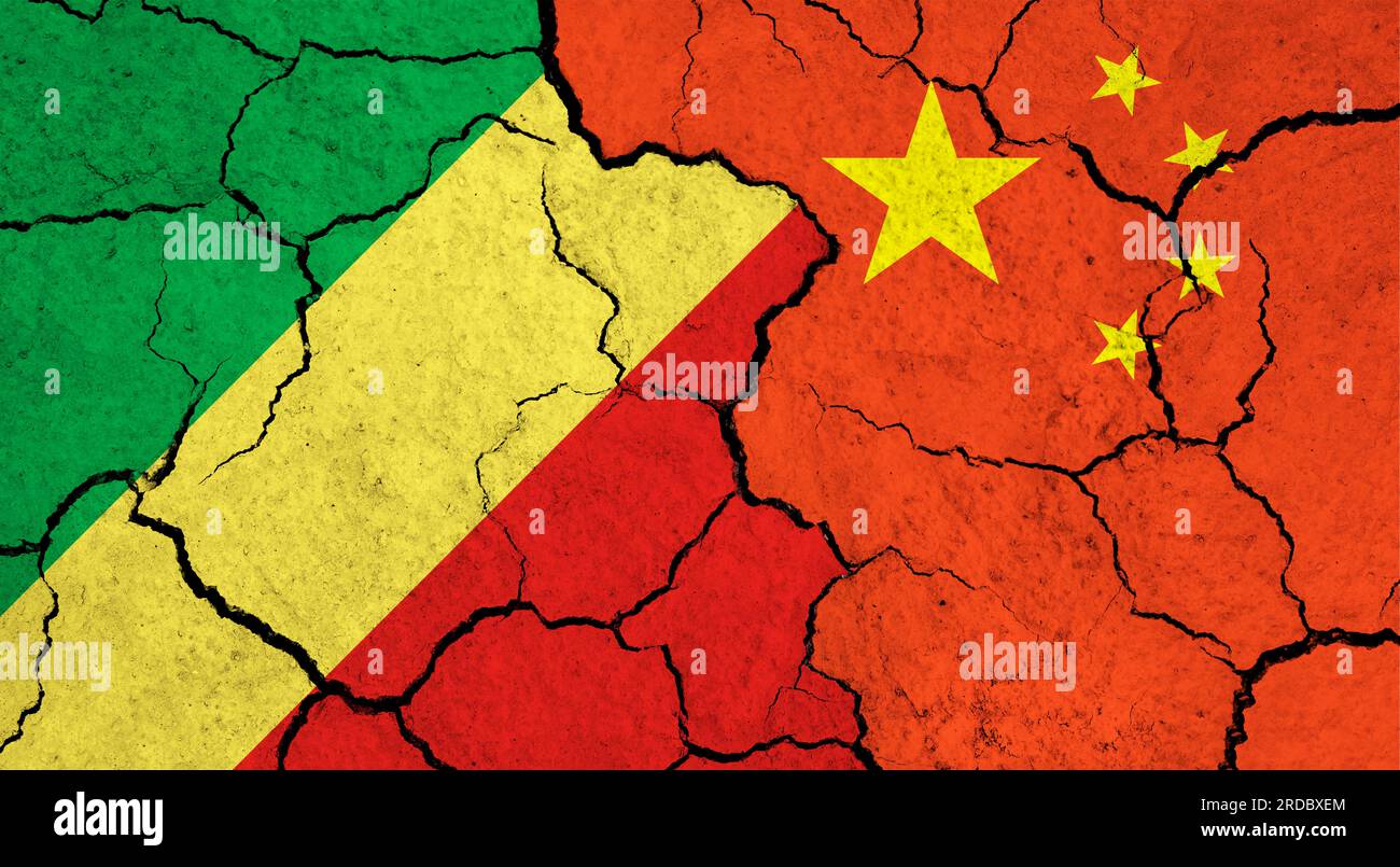 Flags of Congo and China on cracked surface - politics, relationship ...