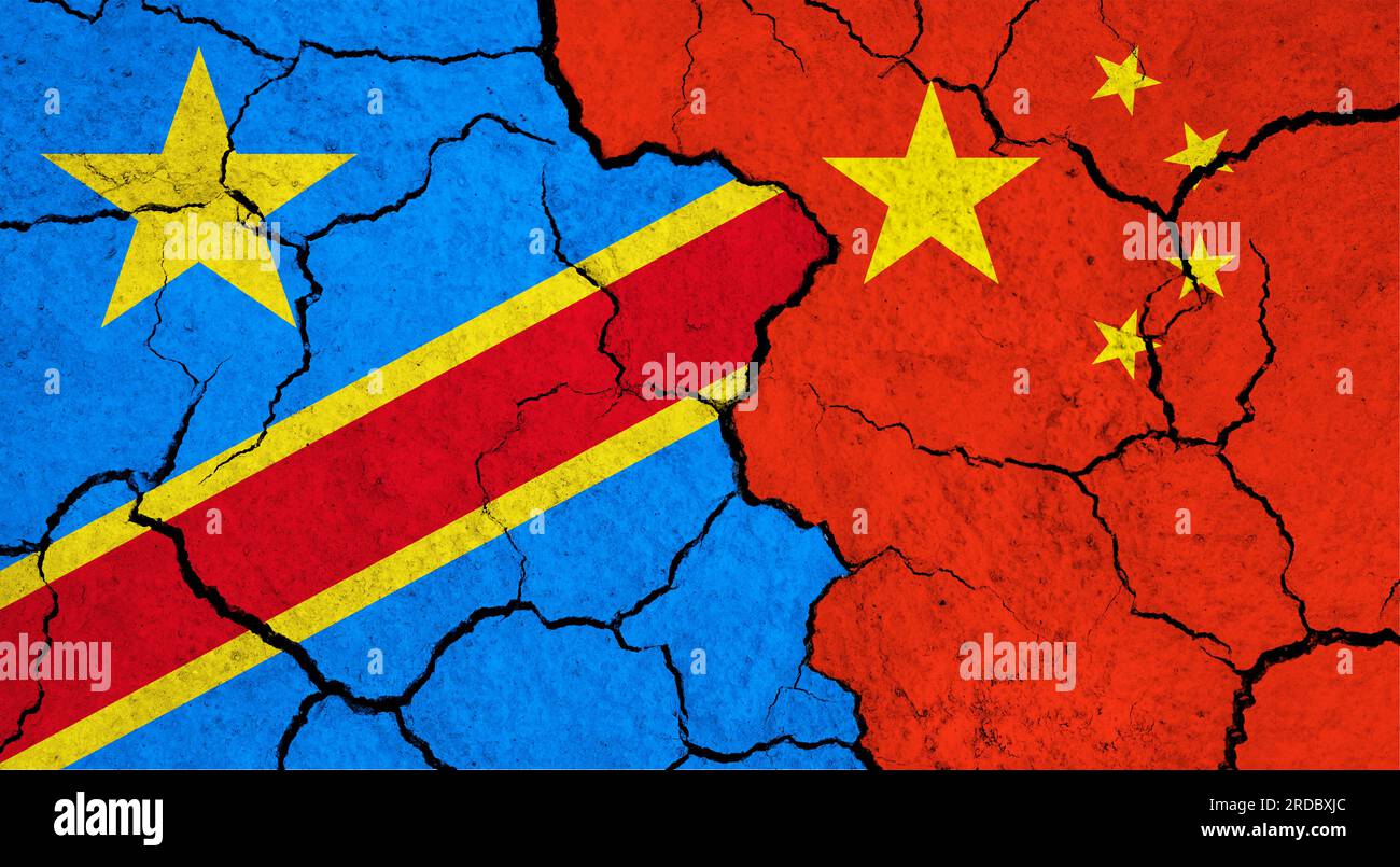 Flags of Congo - Democratic Republic and China on cracked surface ...