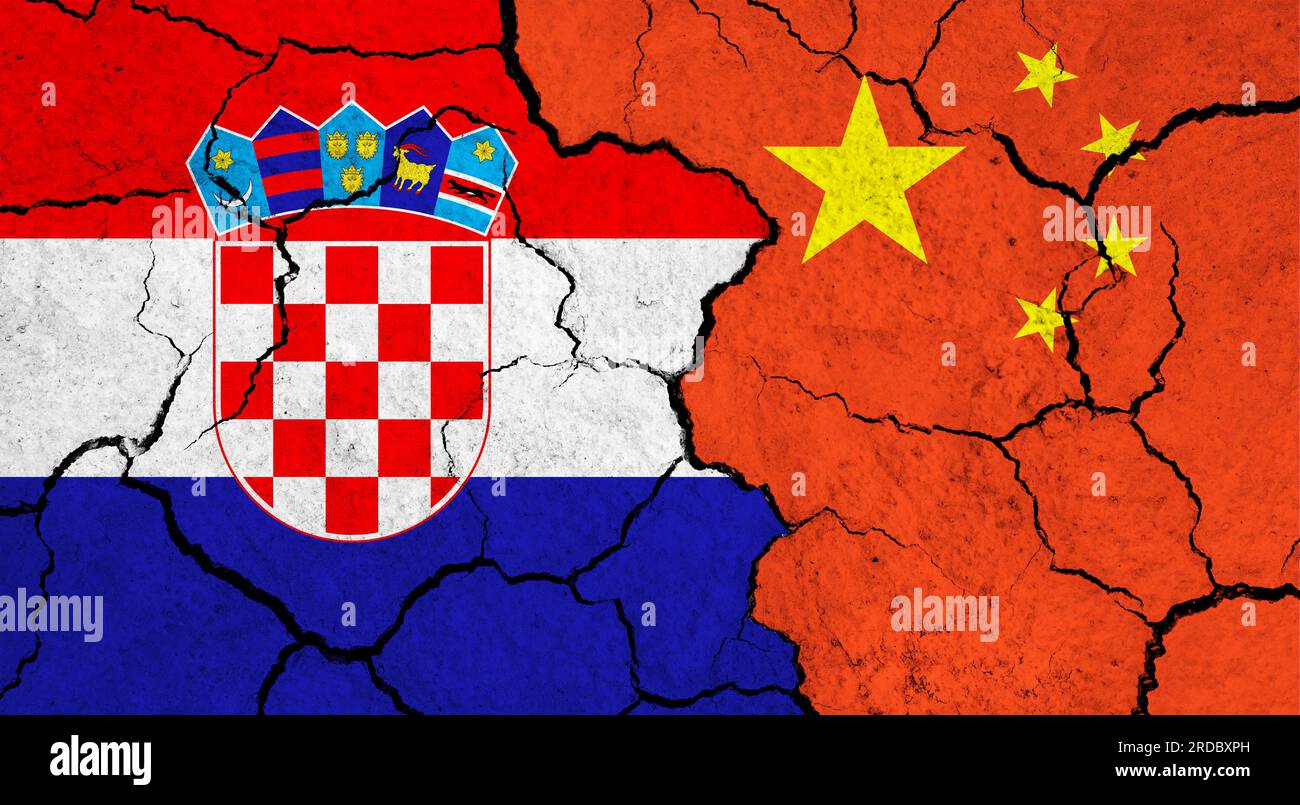 Flags of Croatia and China on cracked surface - politics, relationship ...