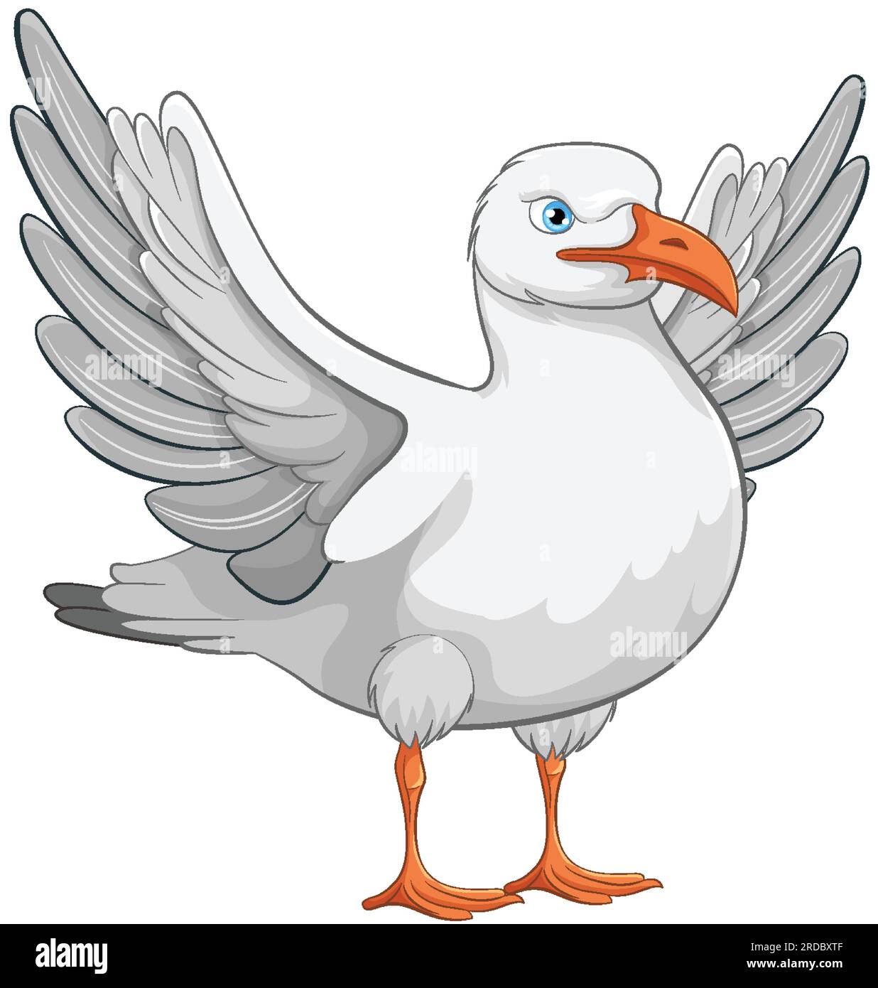 A vector cartoon illustration of a seagull with its wings open, ready ...