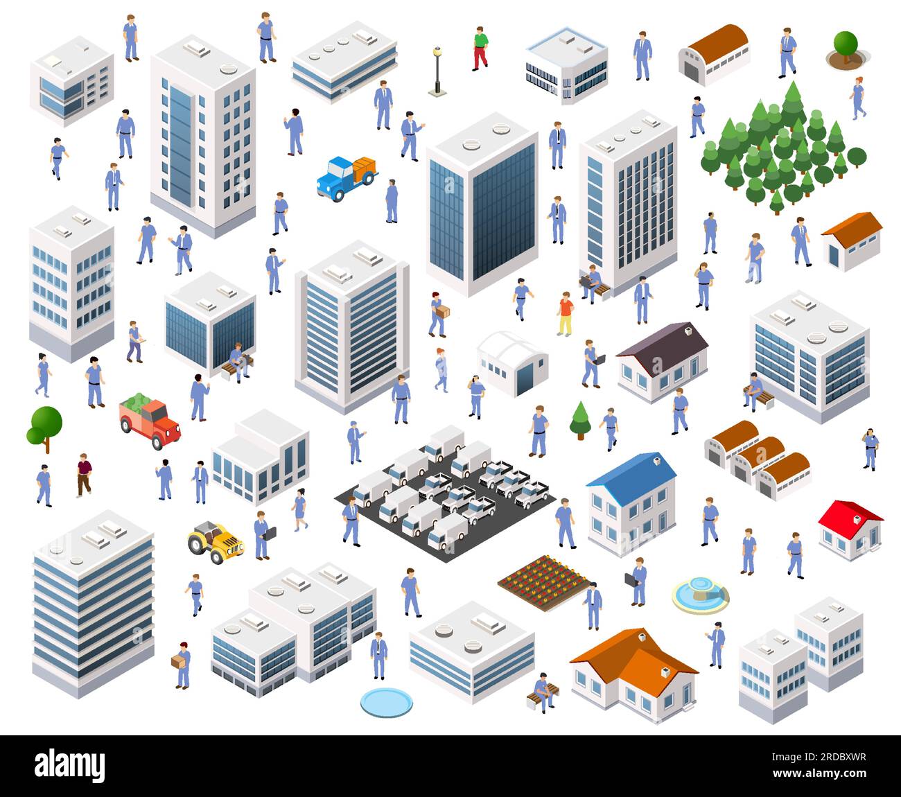 Isometric set Street crossroads 3D illustration of the city quarter ...